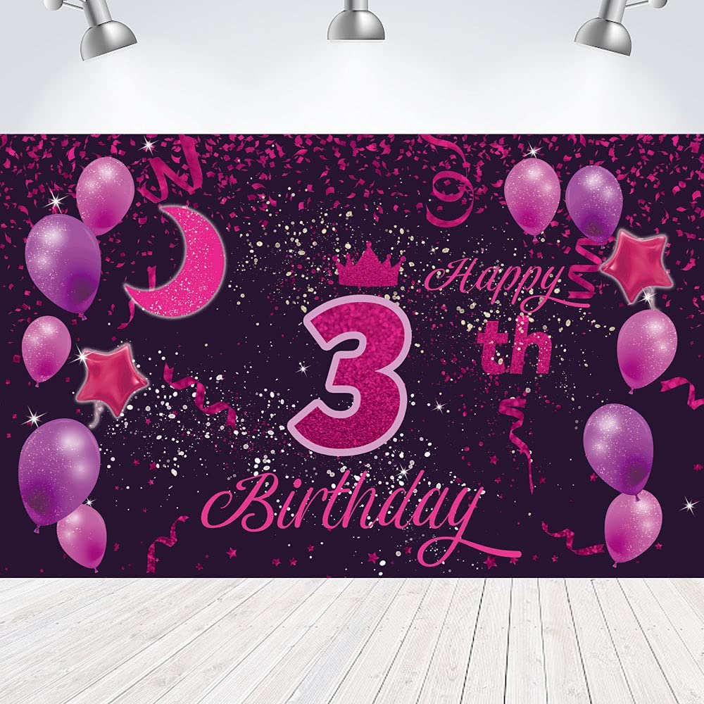 Sweet Happy 3th Birthday Backdrop Banner Poster 3 Birthday Party ...