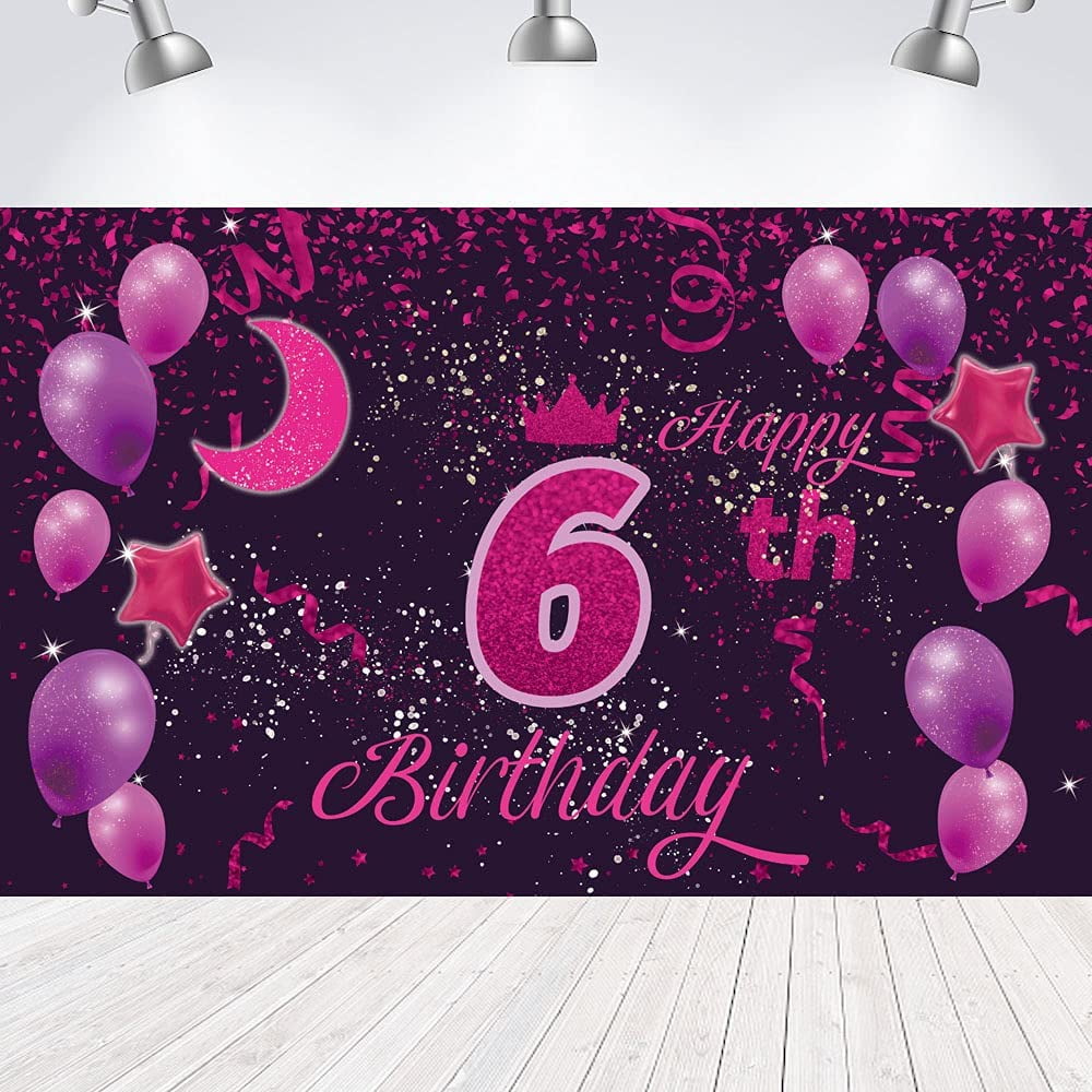 Sweet Happy 6th Birthday Backdrop Banner Poster 6 Birthday Party ...