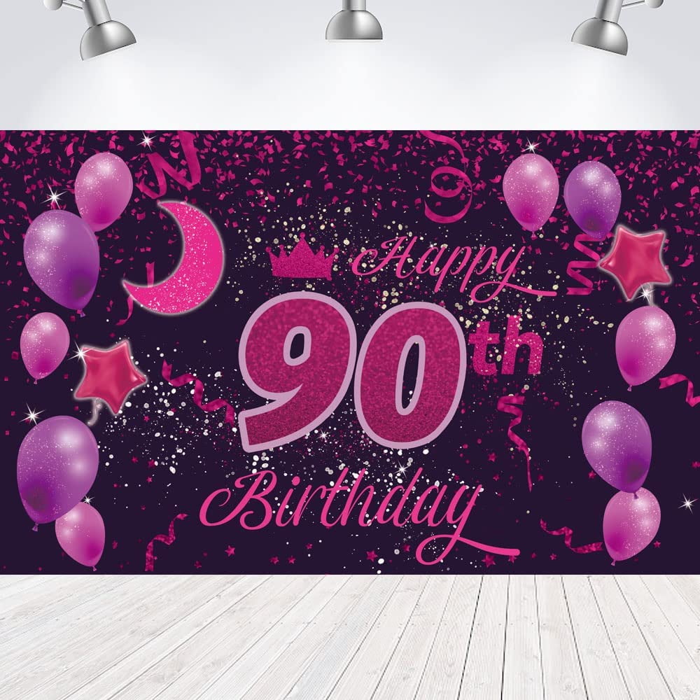 Sweet Happy 90th Birthday Backdrop Banner Poster 90 Birthday Party Decorations 90th Birthday ...