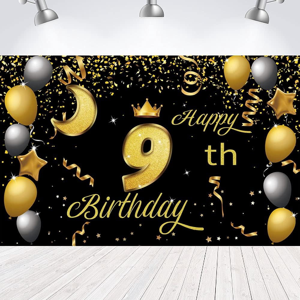 Sweet Happy 9th Birthday Backdrop Banner Poster 9 Birthday Party ...