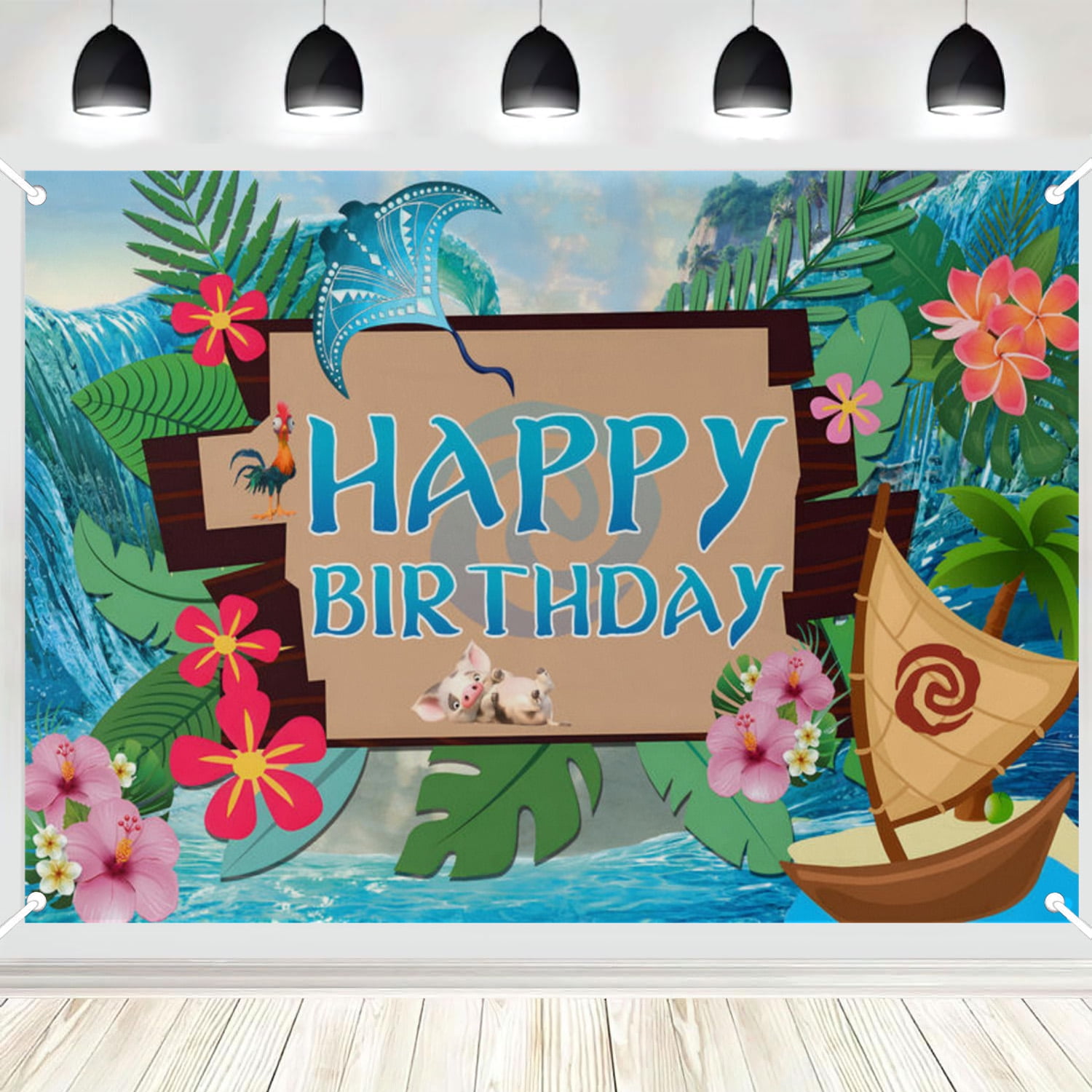 Sweet Happy Beach Hawaiian Style Birthday Backdrop Banner Poster Beach ...