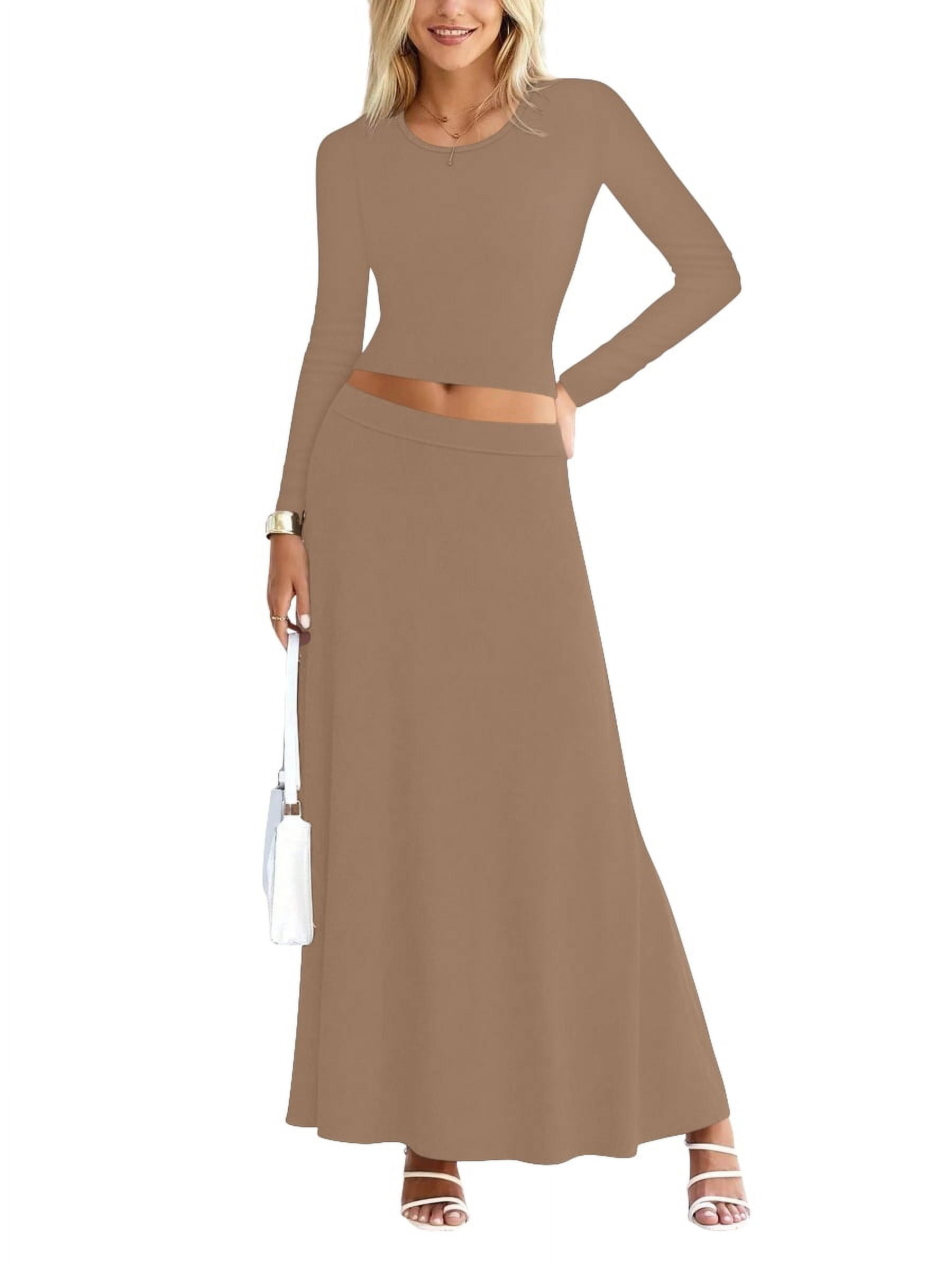 Sweet Hearts 2 Piece Sets for Women- Casual Modal Solid Maxi Skirt Long ...