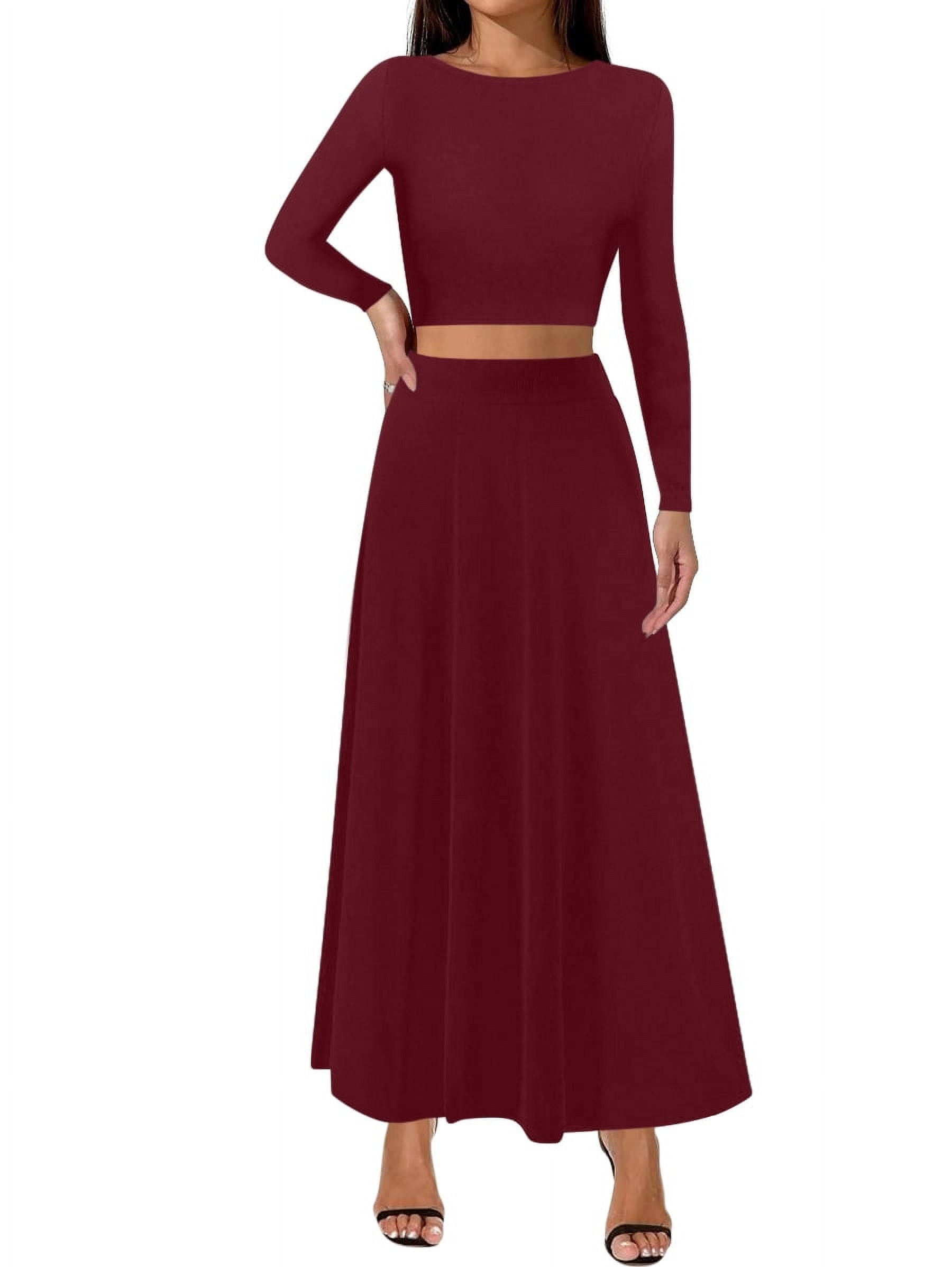 Sweet Hearts 2 Piece Sets for Women- Casual Modal Solid Maxi Skirt Long ...
