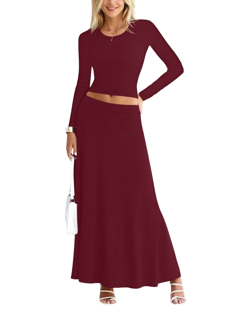 Sweet Hearts 2 Piece Sets for Women- Casual Modal Solid Maxi Skirt Long ...