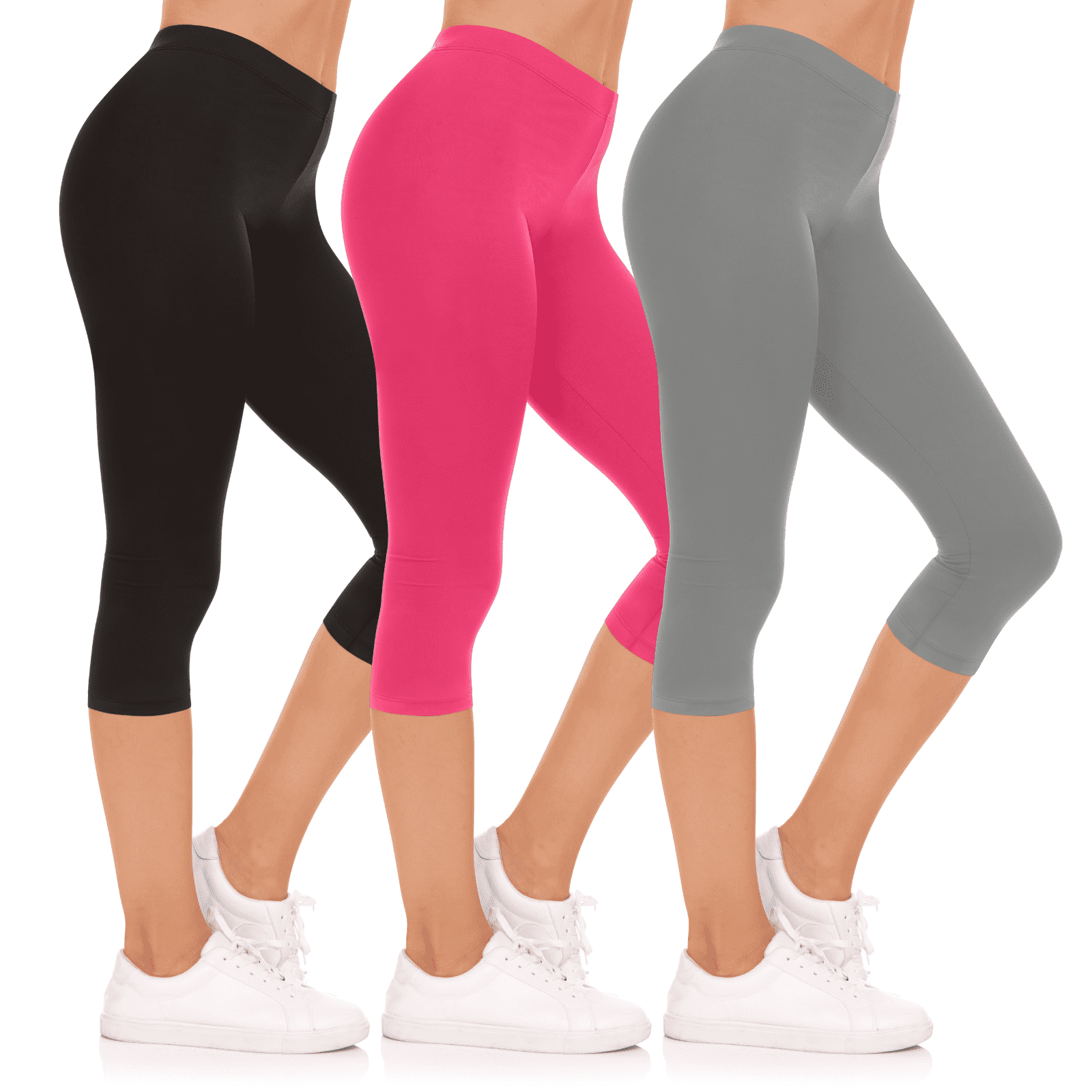 Sweet Hearts 3-Pack Capri Pants for Women- Elastic Waist Tummy Control ...