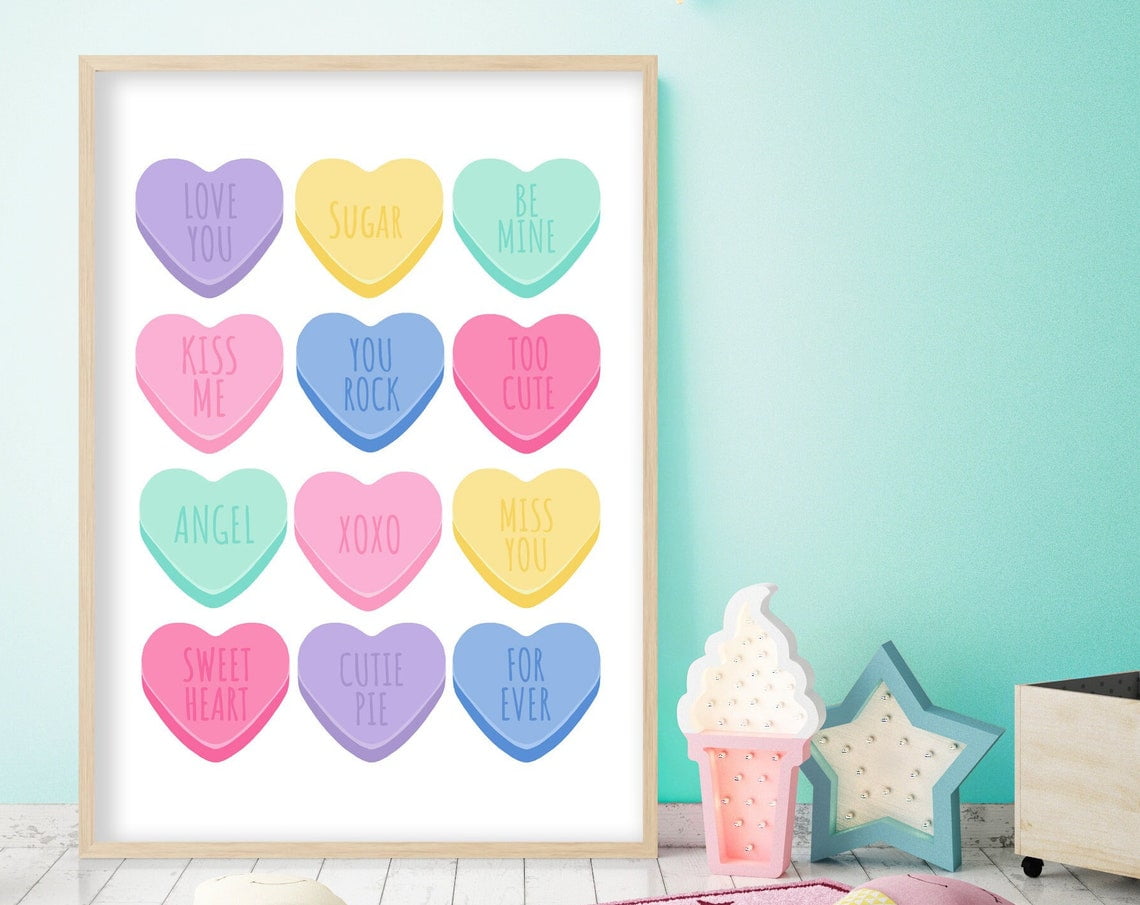 Sweet Hearts - Wall Art Print, Gallery Wall, Bedroom Poster, Love ...