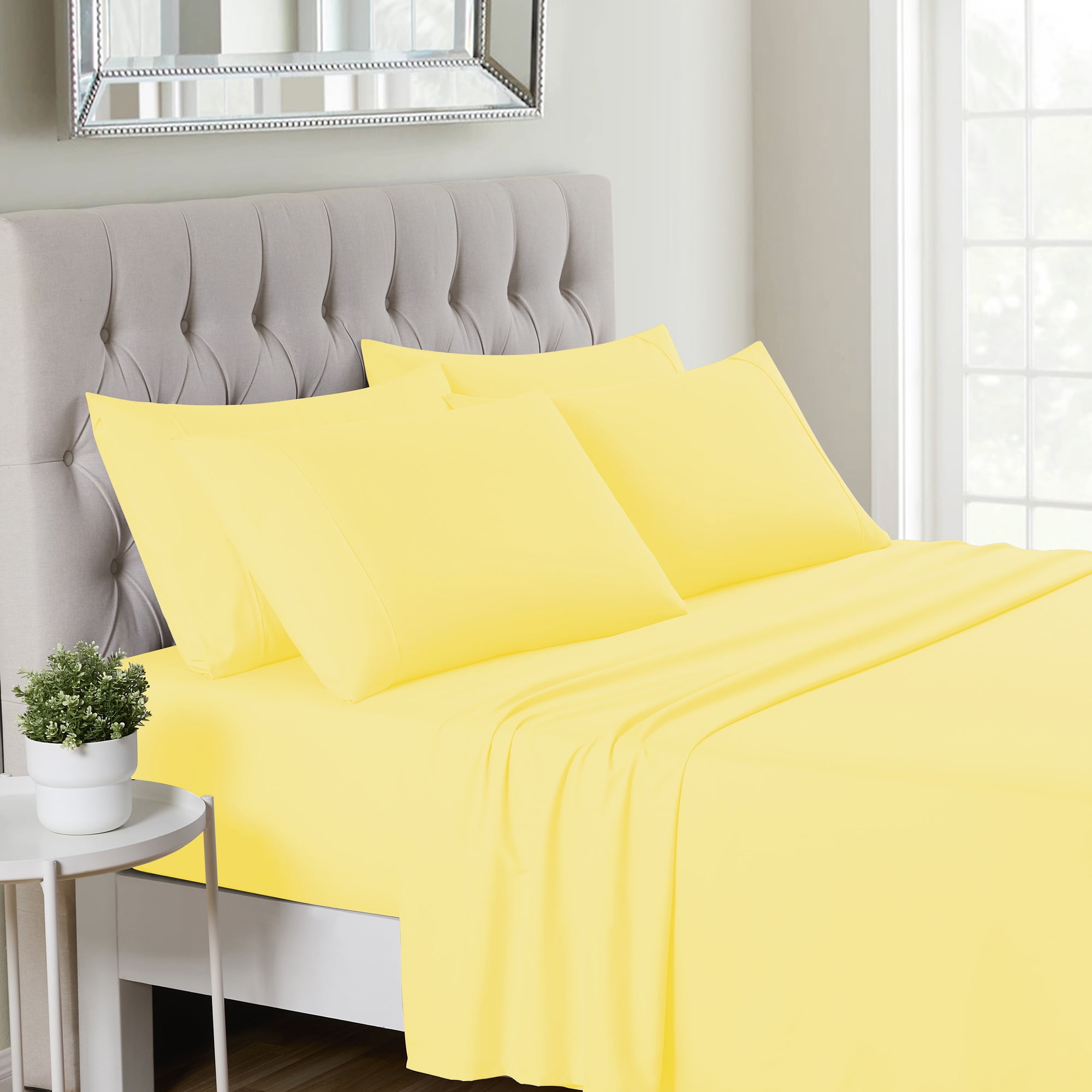 Sweet Home Collection 1500 Series 6 Piece Ultra Soft Microfiber Sheet Set, Queen, Yellow ...