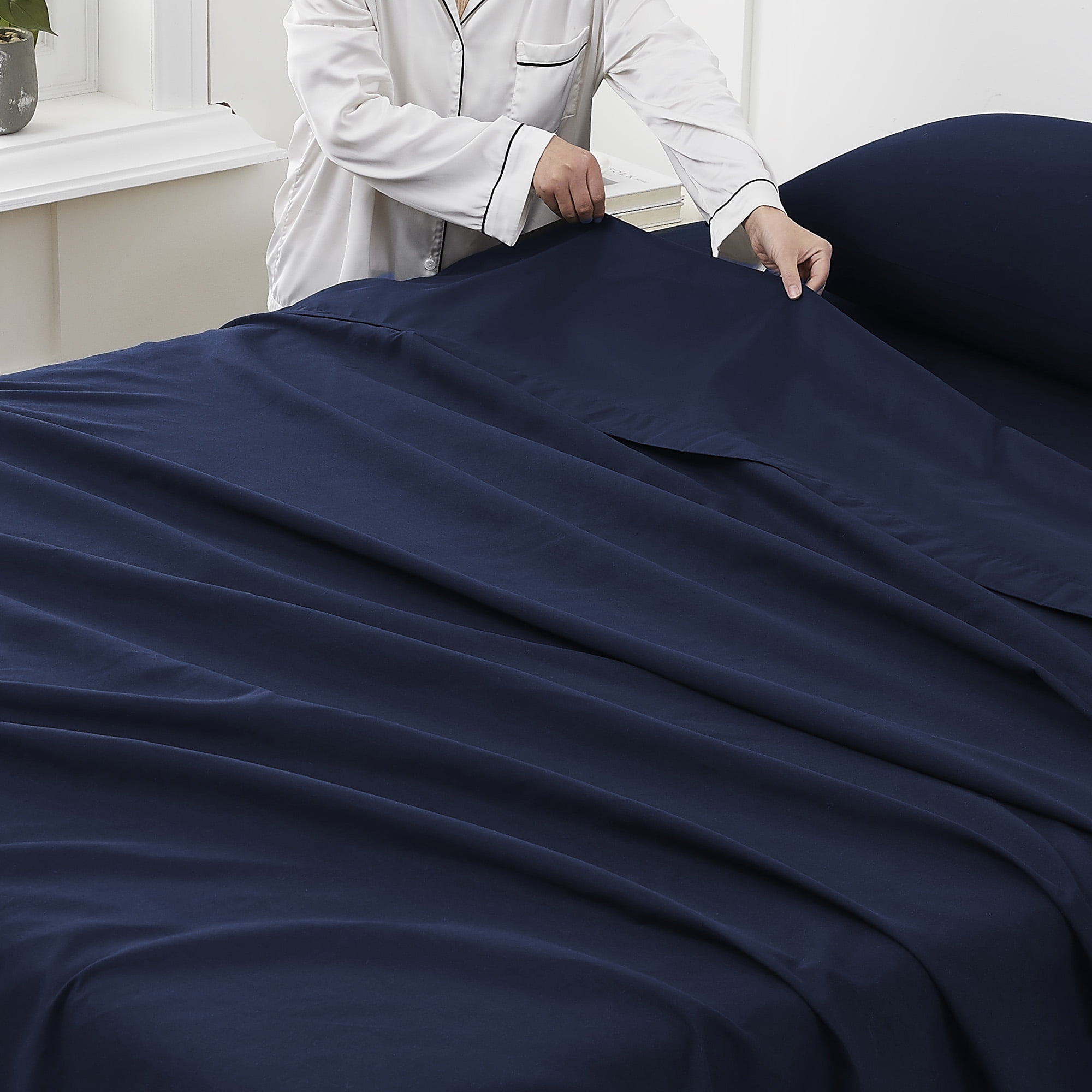 Sweet Home Collection 1500 Supreme Flat Sheet Queen Navy - Walmart.com