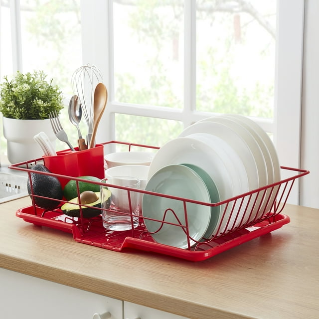 Sweet Home Collection 3-Piece Kitchen Sink Dish Drainer Set - Red ...