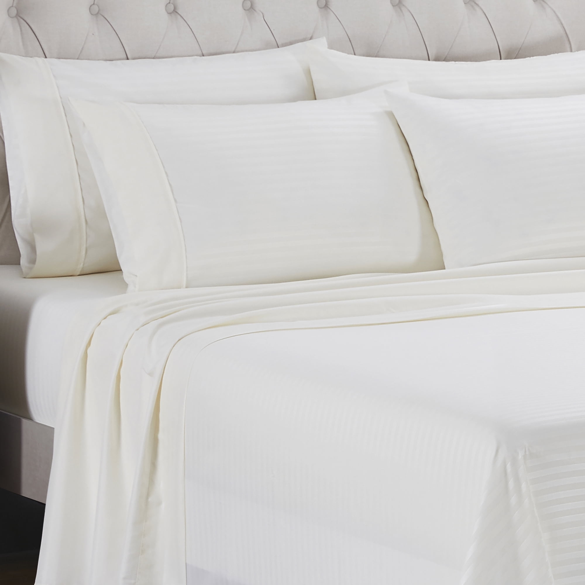 Sweet Home Collection 6 Piece Embossed Dobby Hotel Stripe Sheet Set ...