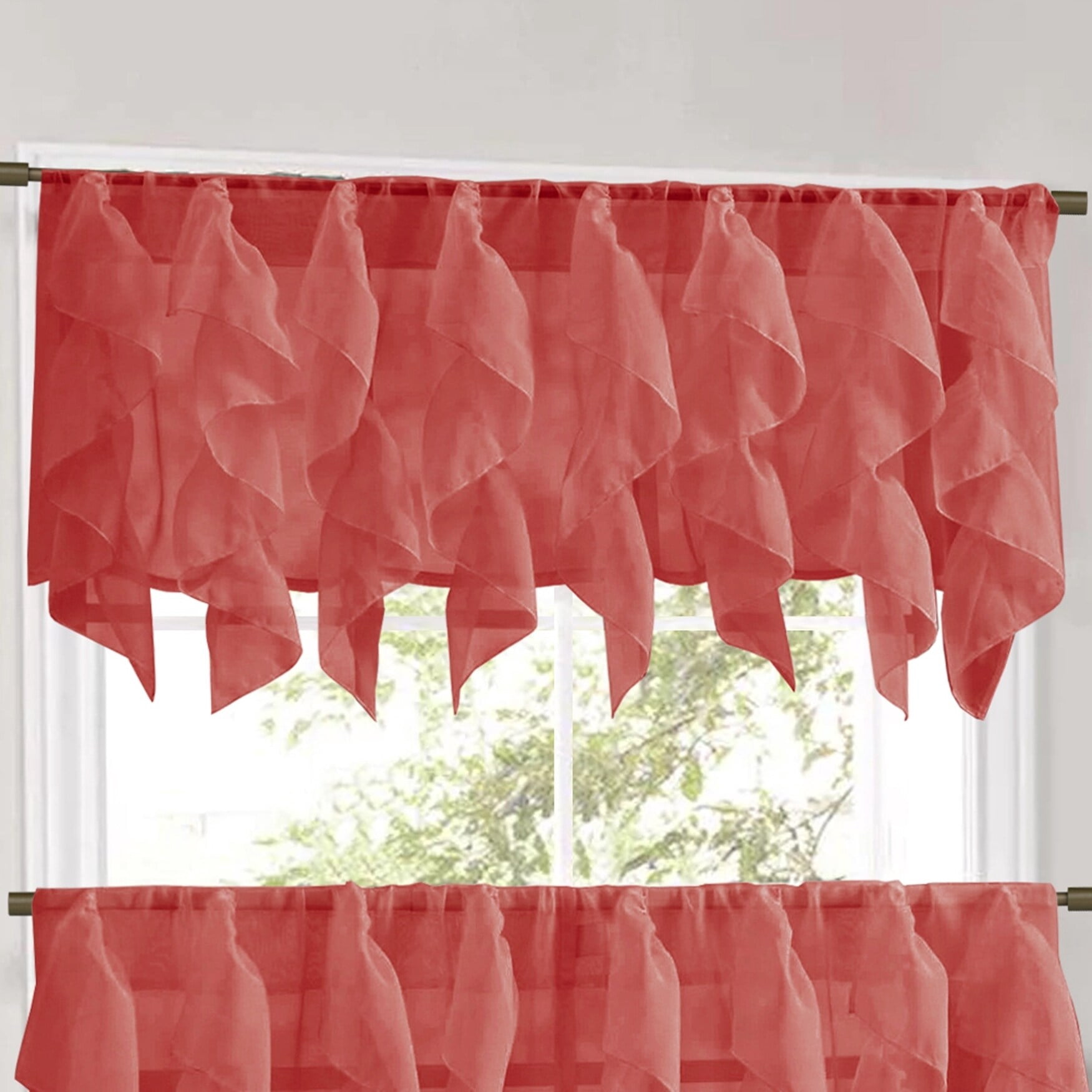 Sweet Home Collection Burgundy Vertical Ruffled Waterfall Valance and ...