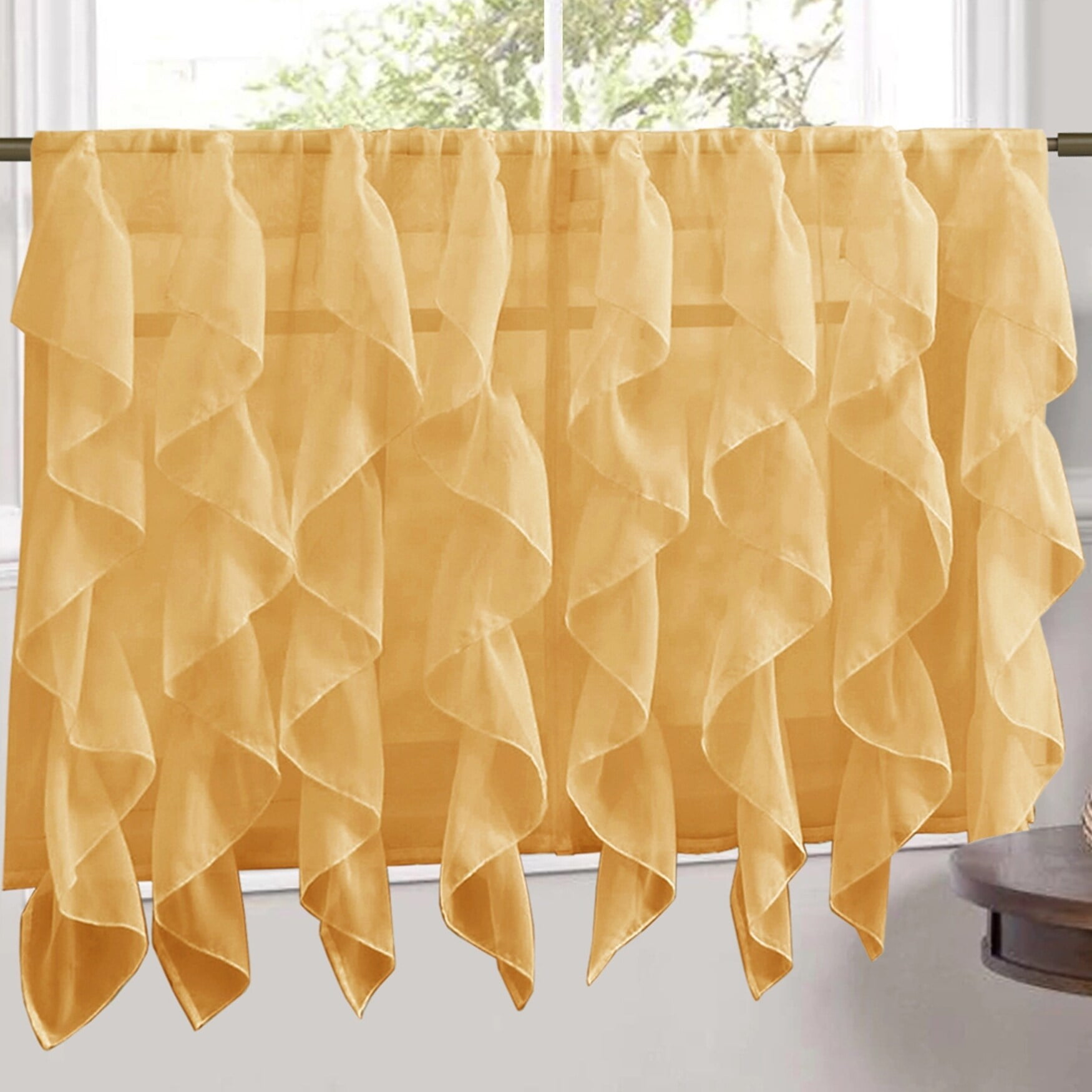 Sweet Home Collection Camel Vertical Ruffled Waterfall Valance and ...