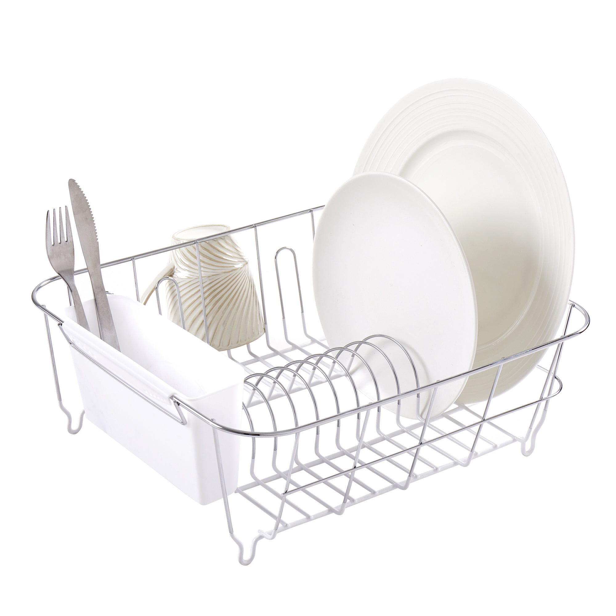 Sweet Home Collection 2-Piece Small Dish Drainer, Chrome Plated Steel ...