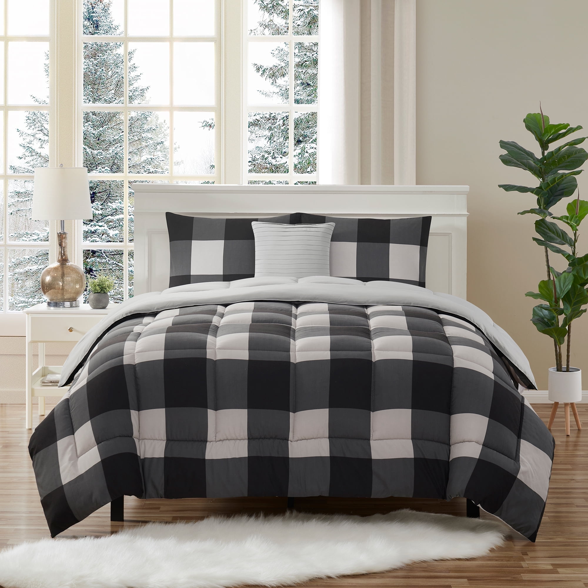 Sweet Home Collection Full/Queen Size Plaid Microfiber Reversible ...