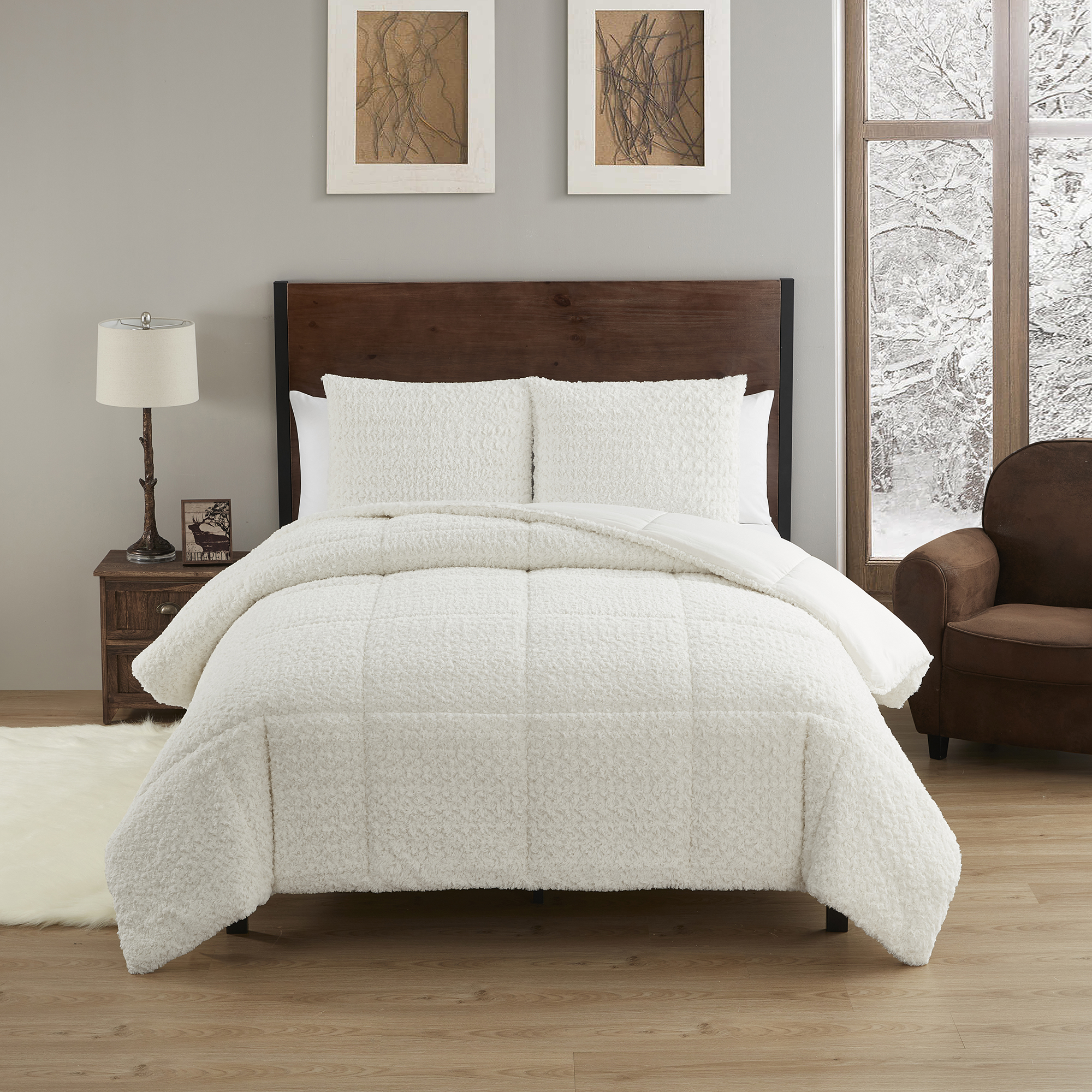 Sweet Home Collection Mika Faux Fur Animal Comforter Set Queen Ivory Sweet Home Collection Mika Faux Fur Animal Comforter Set Queen Ivory