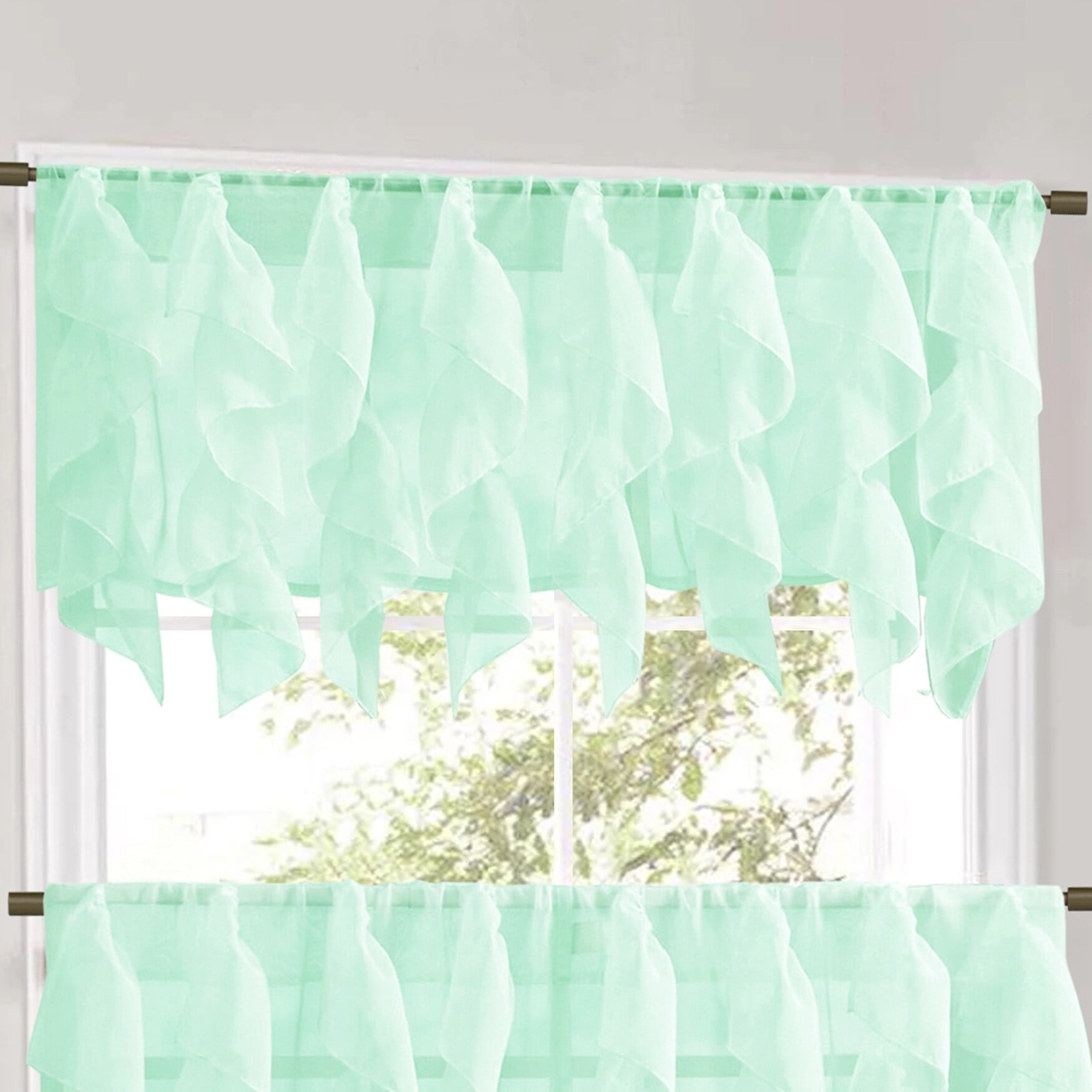 Sweet Home Collection Mint Vertical Ruffled Waterfall Valance and ...