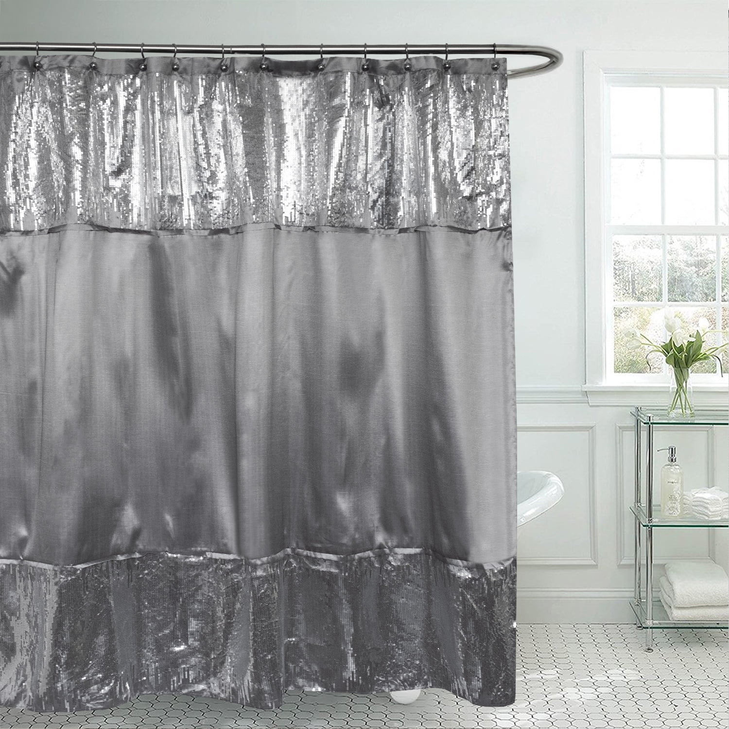 Sweet Home Collection Silver Glamour Sequins Shower Curtain 72" x 72 ...