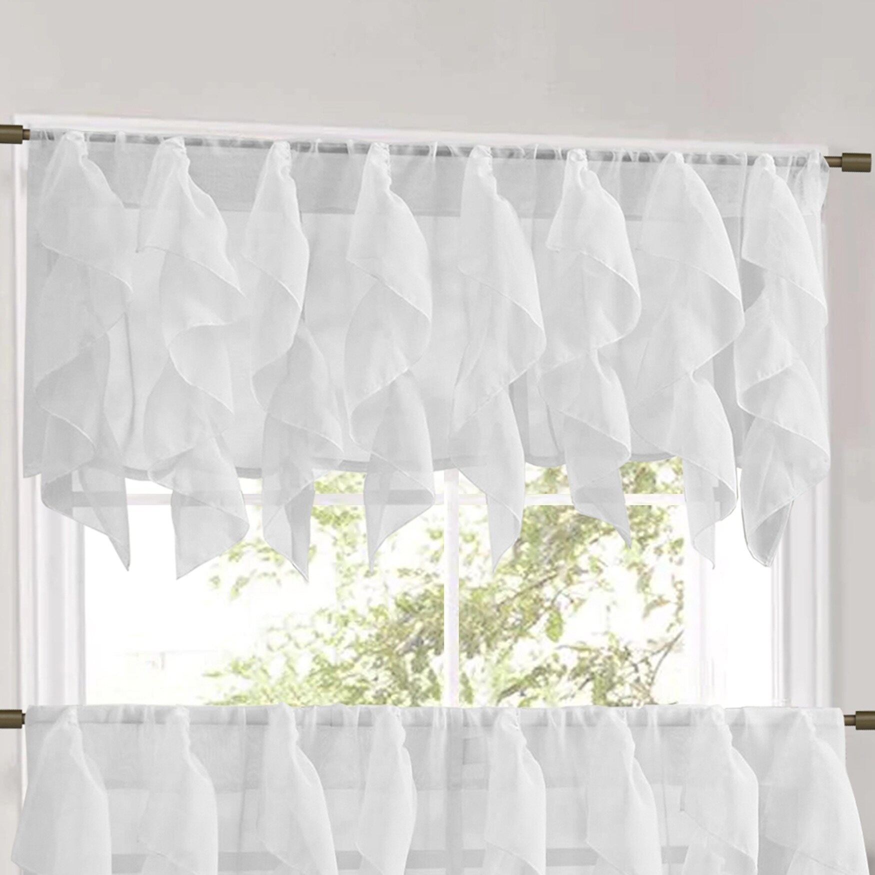 Sweet Home Collection White Vertical Ruffled Waterfall Valances and ...