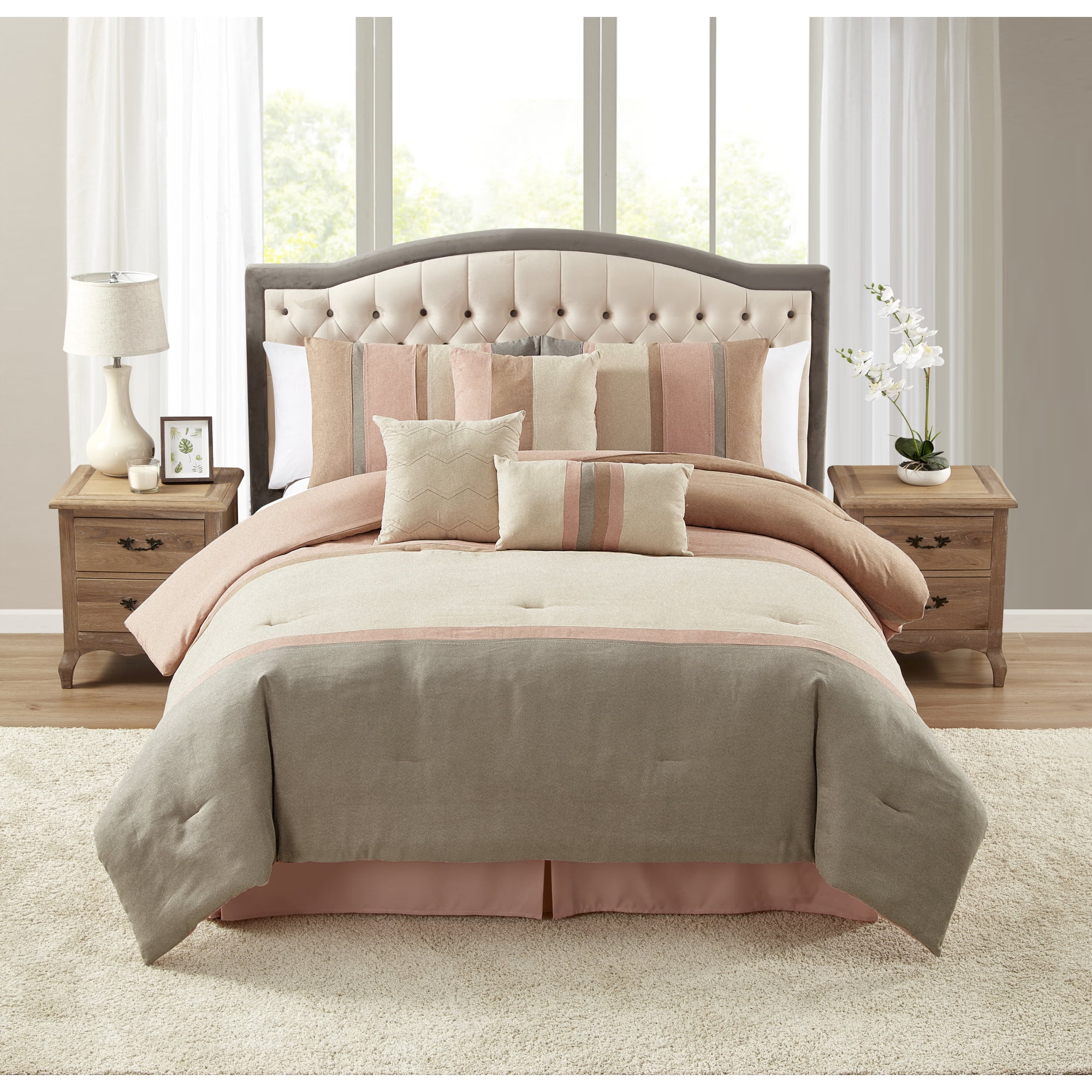 Sweet Home Collection Winston 7 Piece Suede Comforter Set Blush King ...