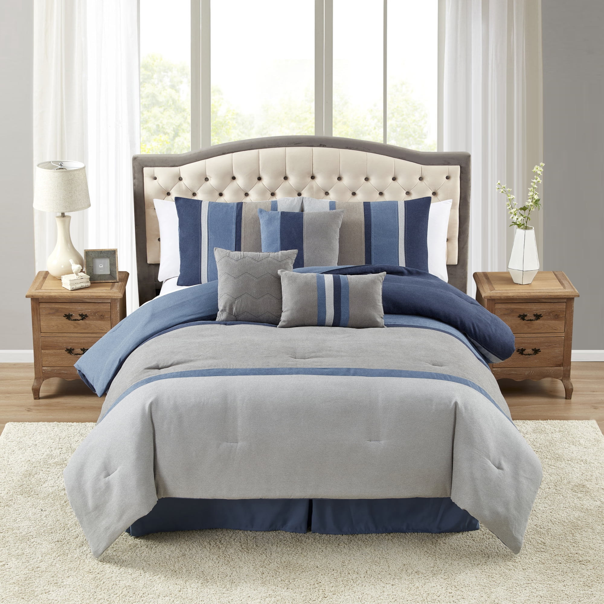 Sweet Home Collection Winston 7 Piece Suede Comforter Set Denim Queen ...
