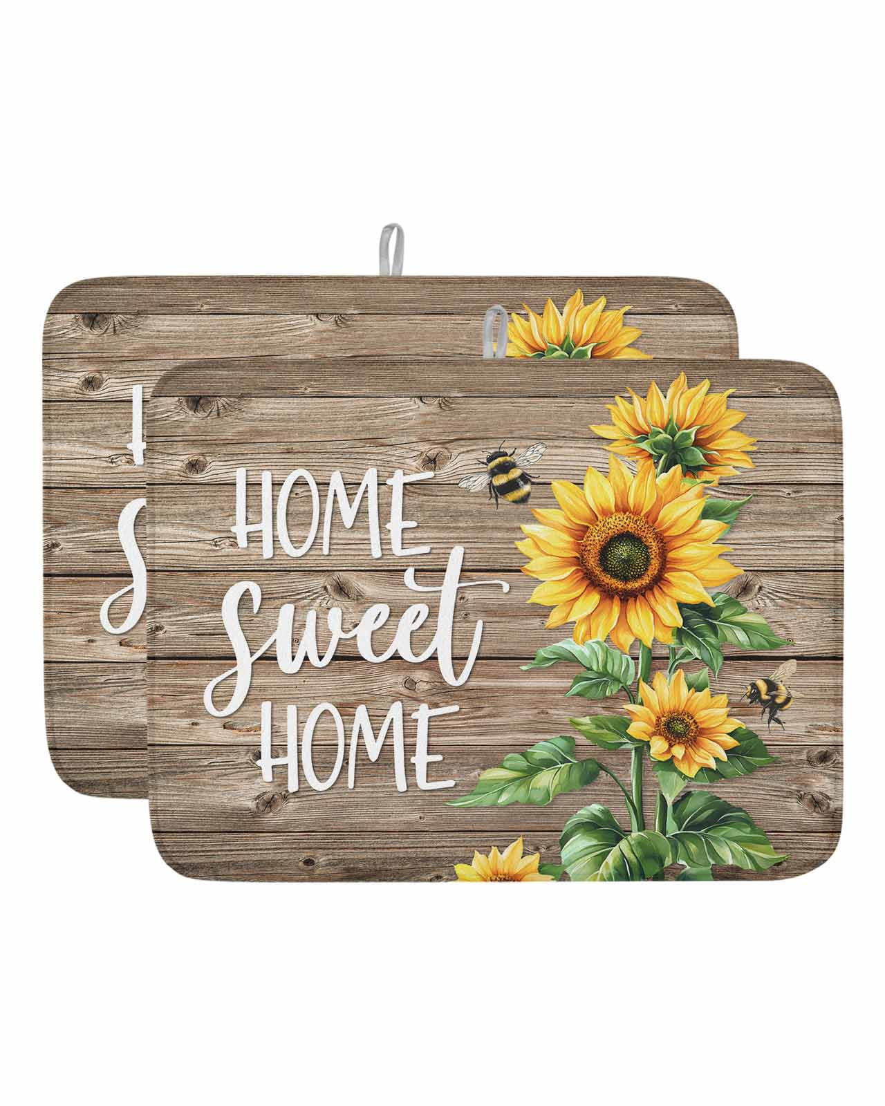Sweet Home Dish Drying Mat 18x24 inch Sunflower Vintage Rustic Brown ...