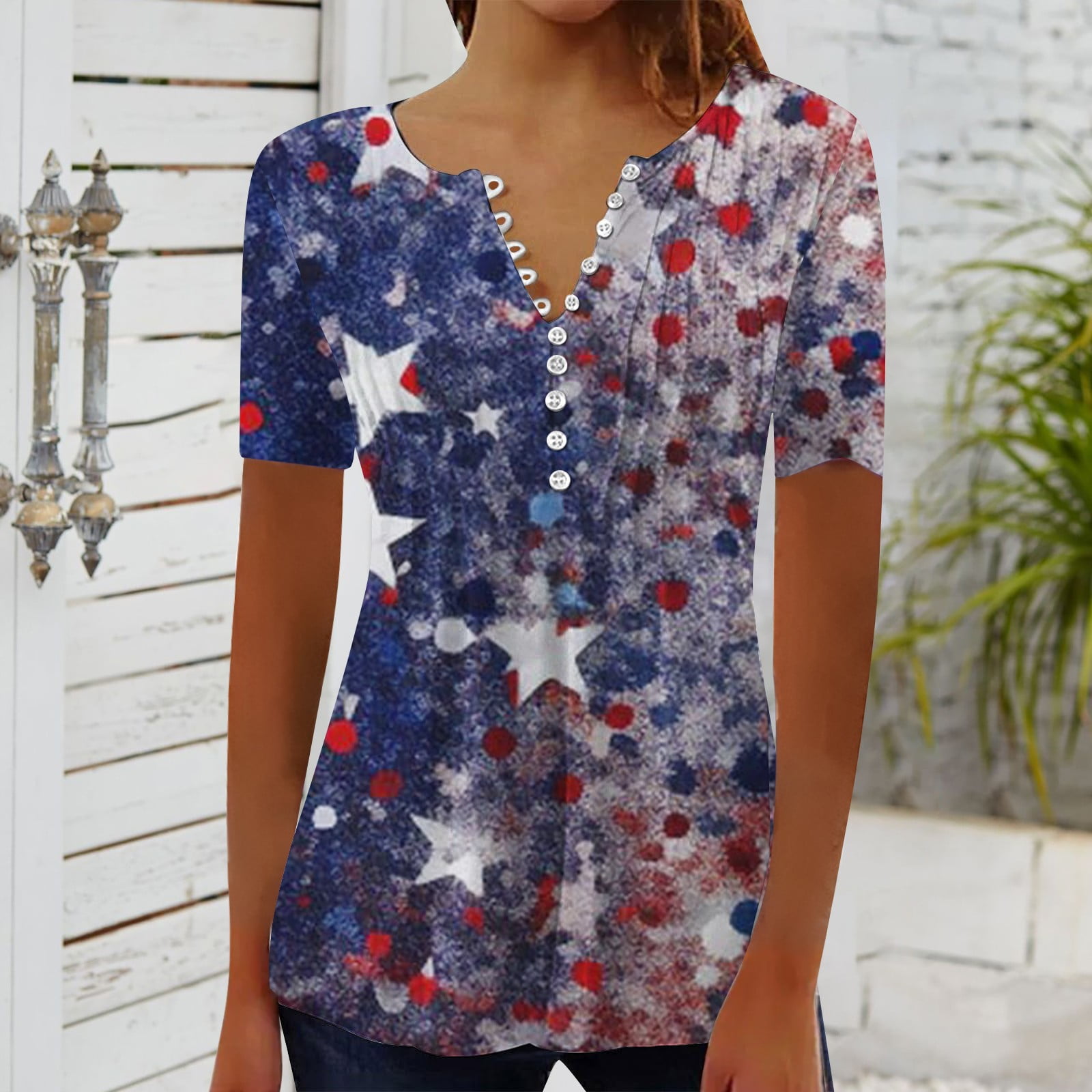 Sweet Home Farm Memorial Day Shirts for Women Independence Shirt Summer Chest Button Pushing ...