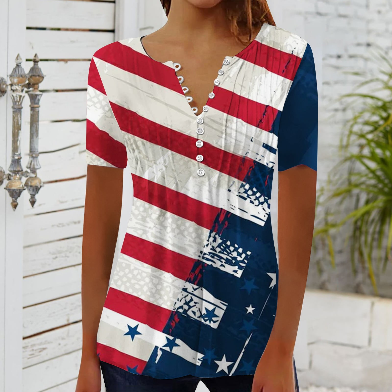 Sweet Home Farm Memorial Day Shirts for Women Independence Shirt Summer Chest Button Pushing ...