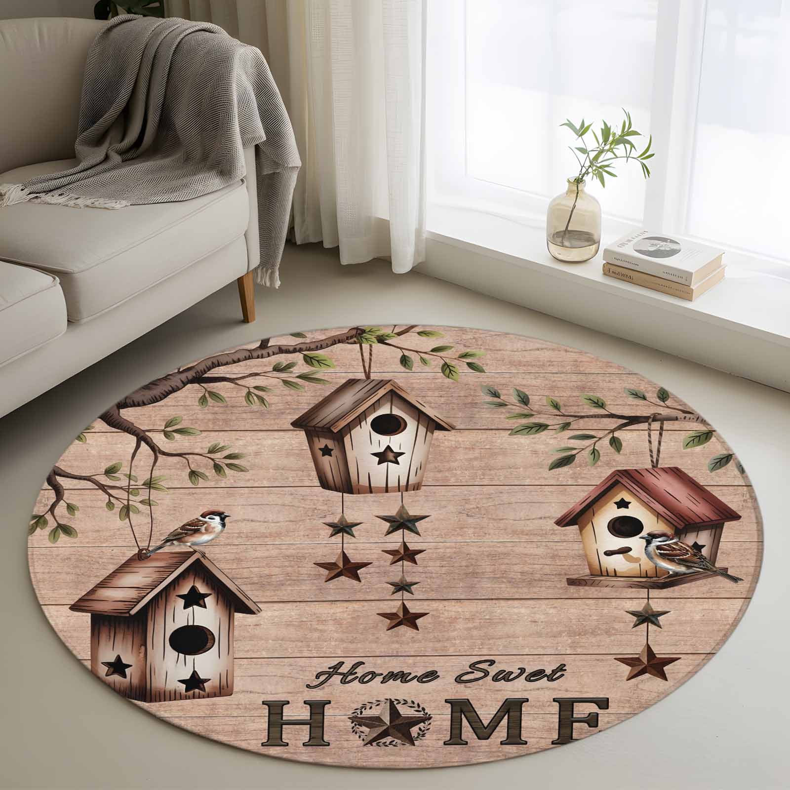Sweet Home Round Rug 4ft Washable Circle Entryway Rugs Non Slip Western ...