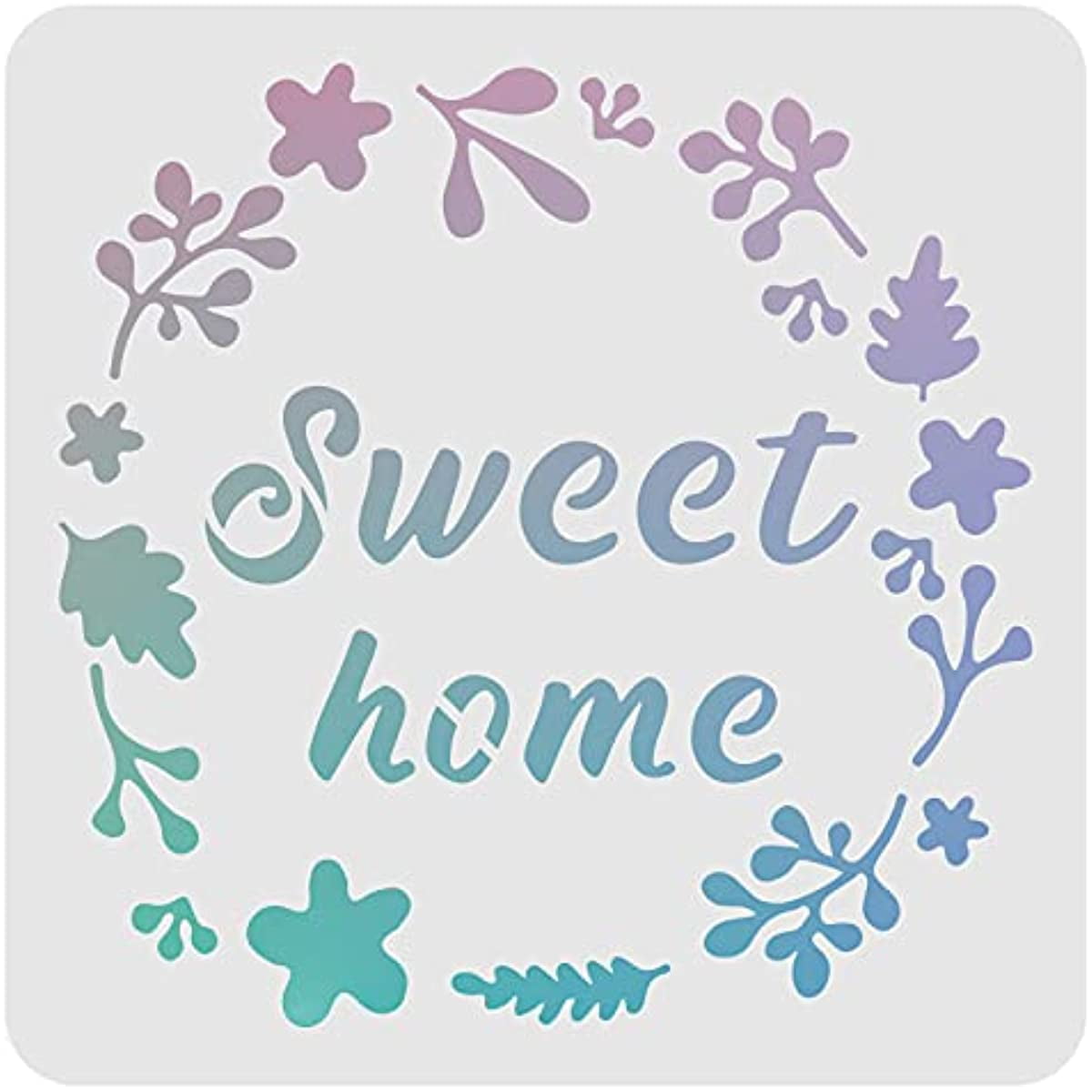 Sweet Home Stencil with Branches Wreath 11.8x11.8inch Plastic Drawing ...