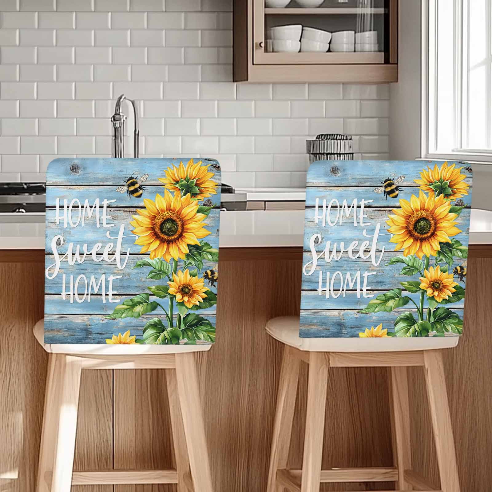 Sweet Home Sunflower Vintage Rustic Lake Blue Stripe Wood Board Chair ...