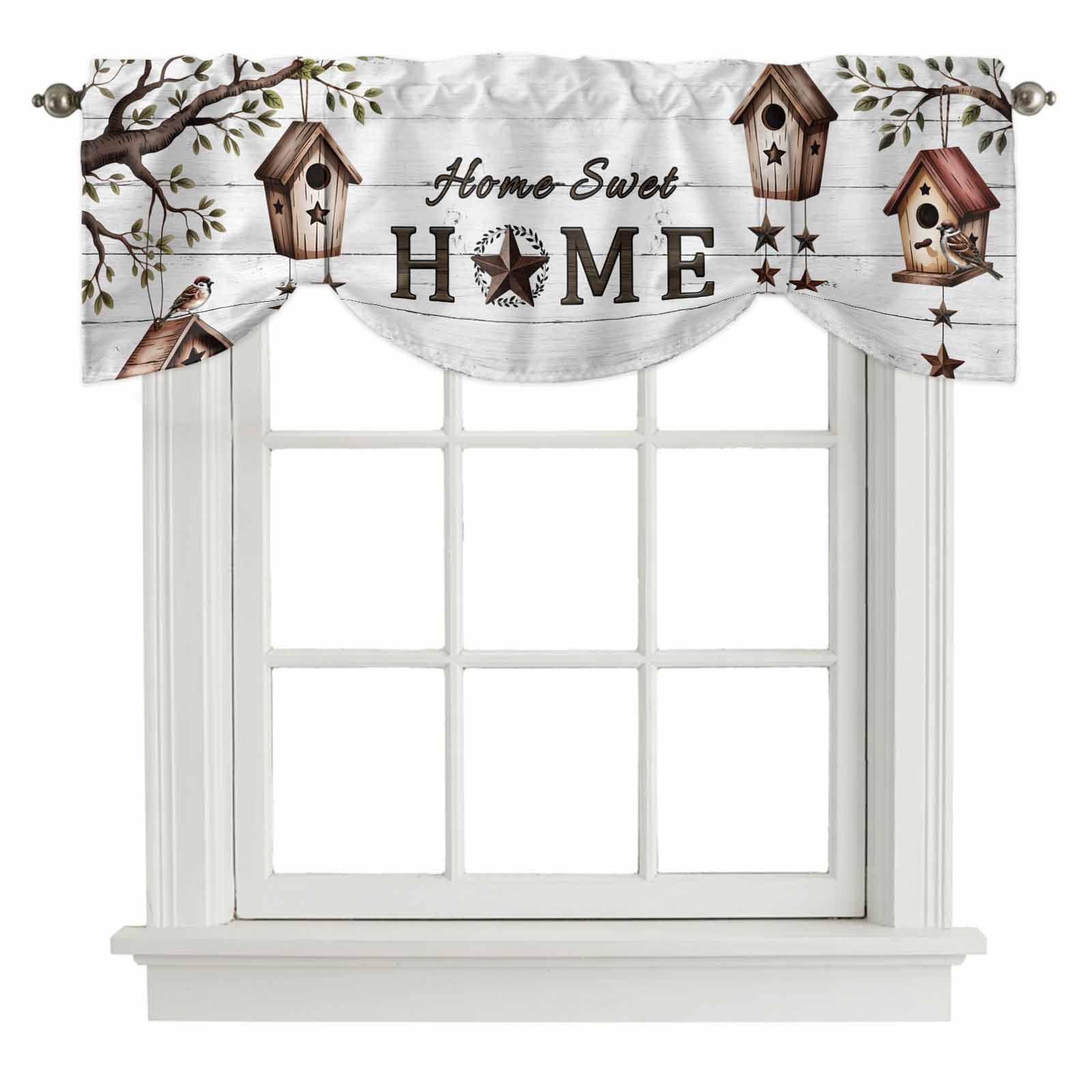 Sweet Home Tie Up Valance Curtains for Windows, Kitchen Curtains Window ...