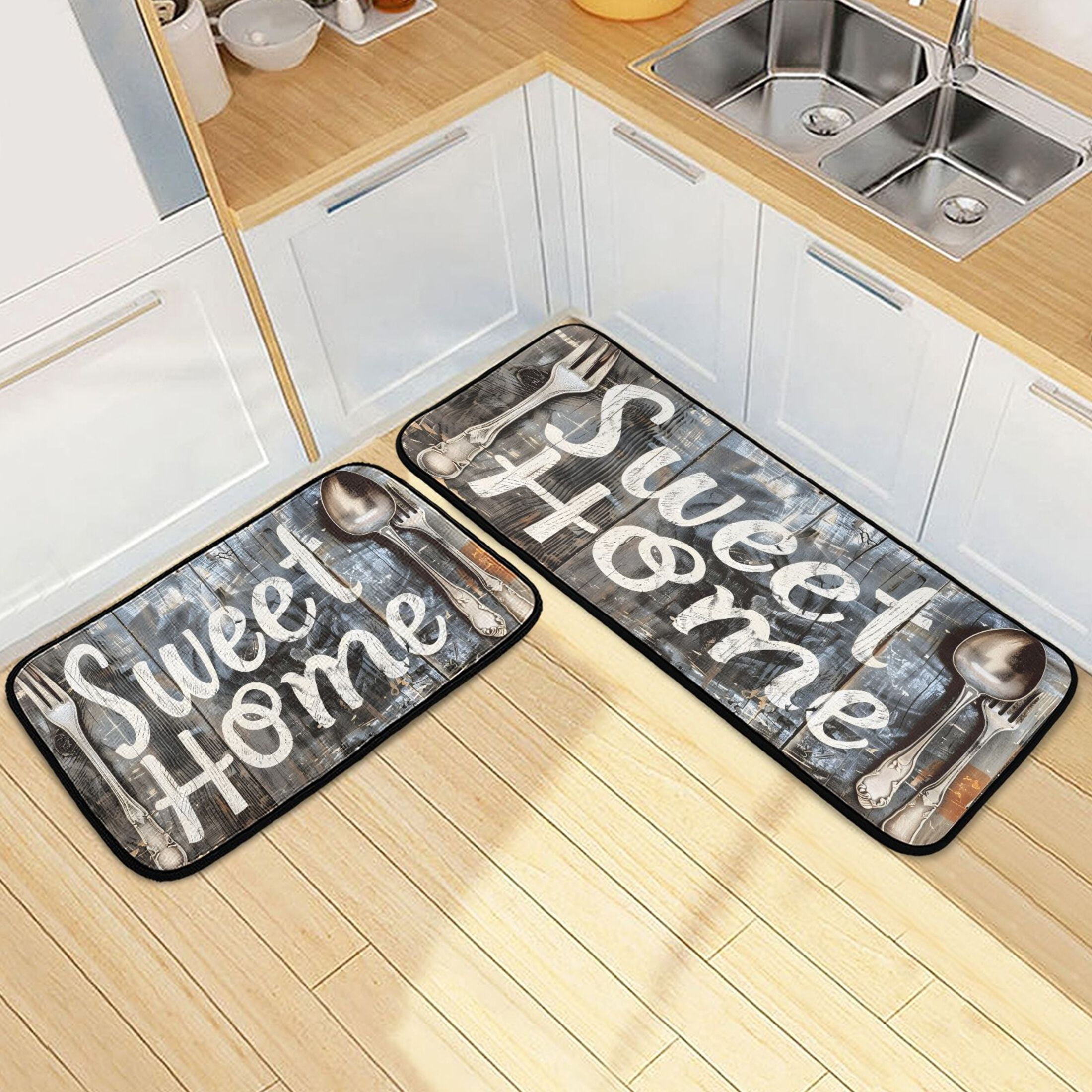 Sweet Home on Wood Kitchen Rugs Set Non Slip Mats Runner for Dining ...