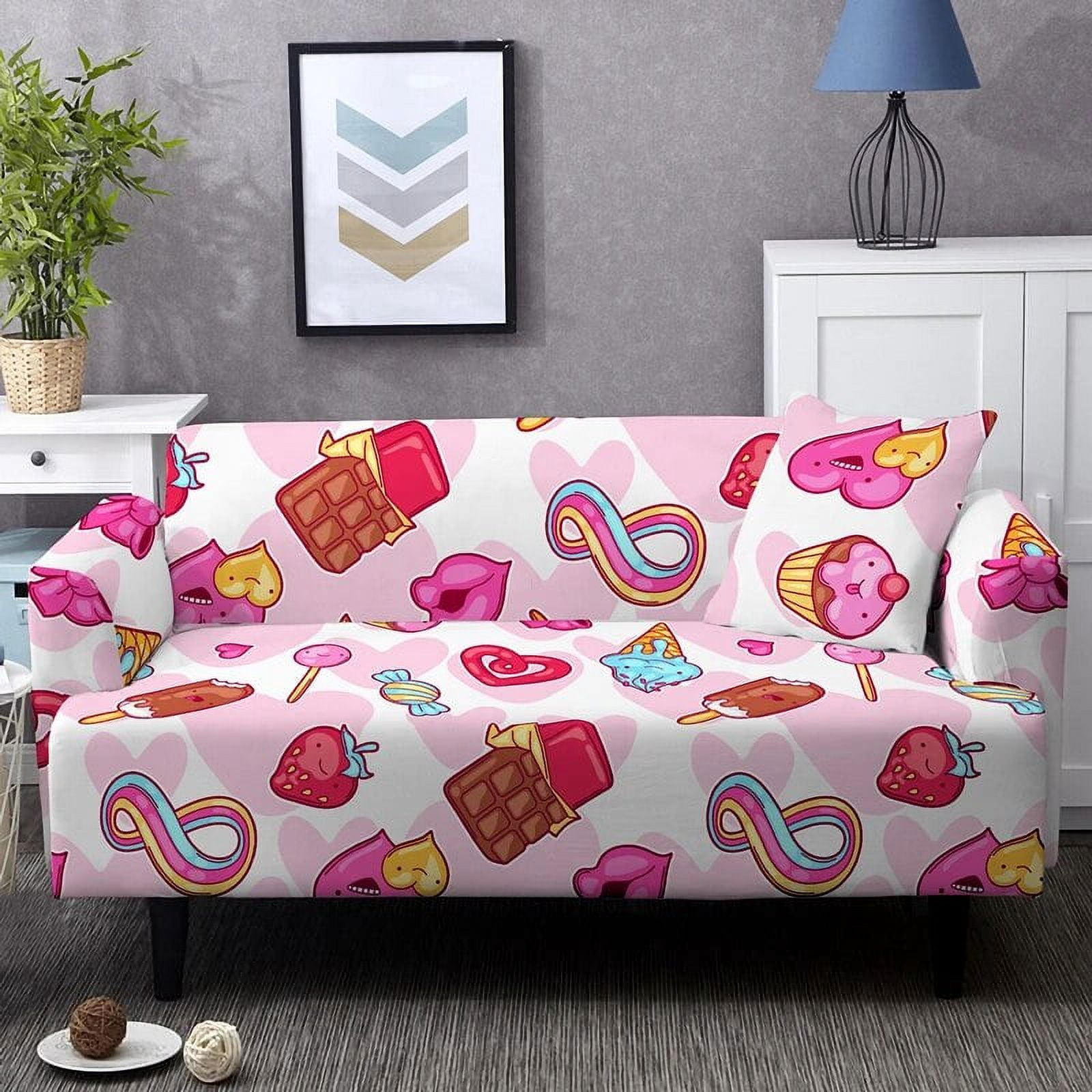 Sweet Ice Cream Design Slipcover 1/2/3/4 Seater Elastic Washable ...