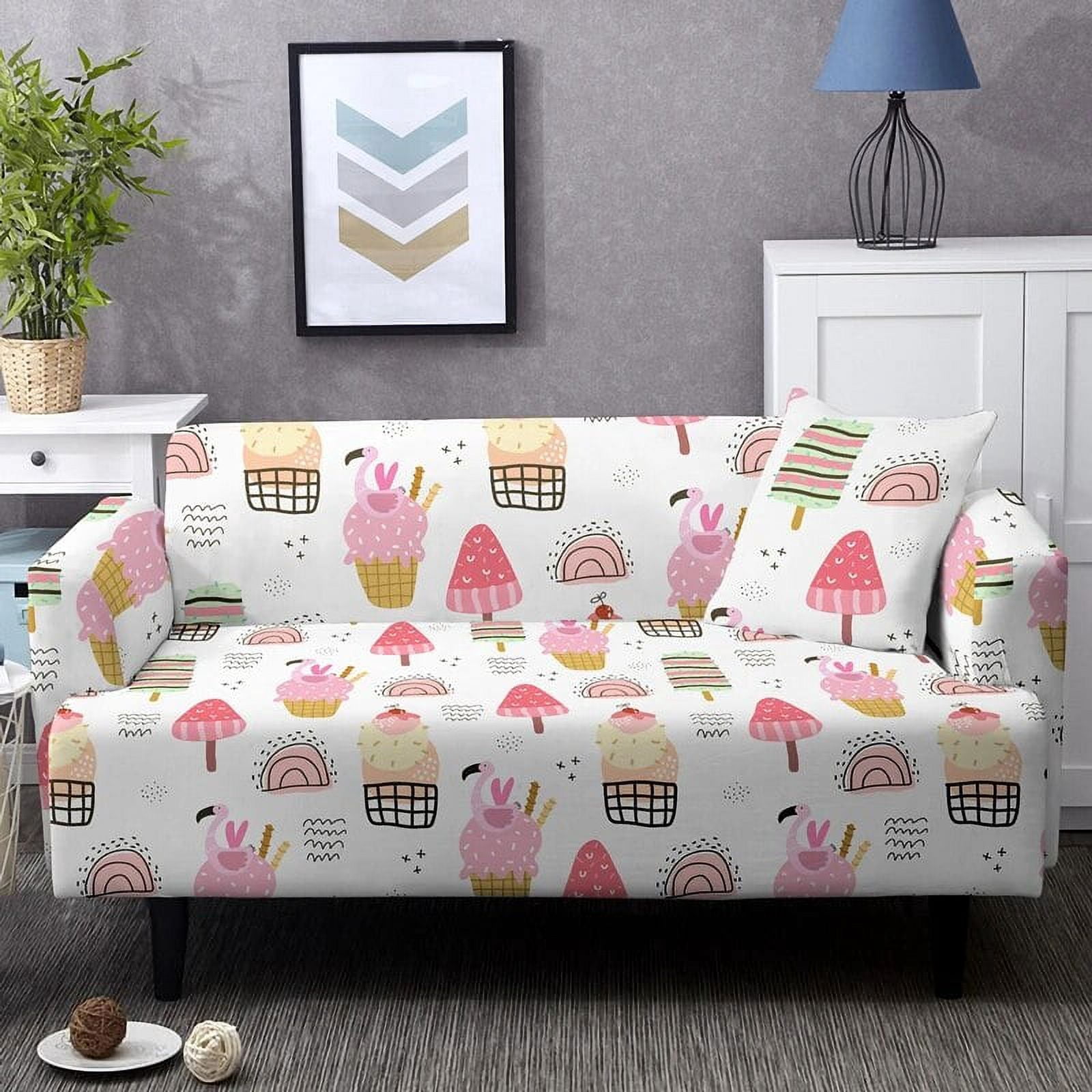 Sweet Ice Cream Design Slipcover 1/2/3/4 Seater Elastic Washable ...