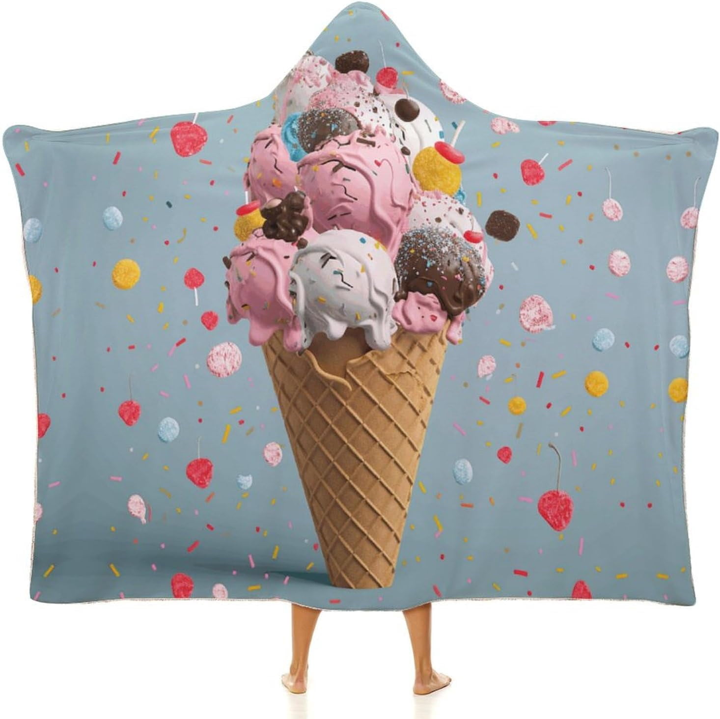 Sweet Ice Cream Hooded Blanket, Soft Arctic Velvet Wearable Throw for ...