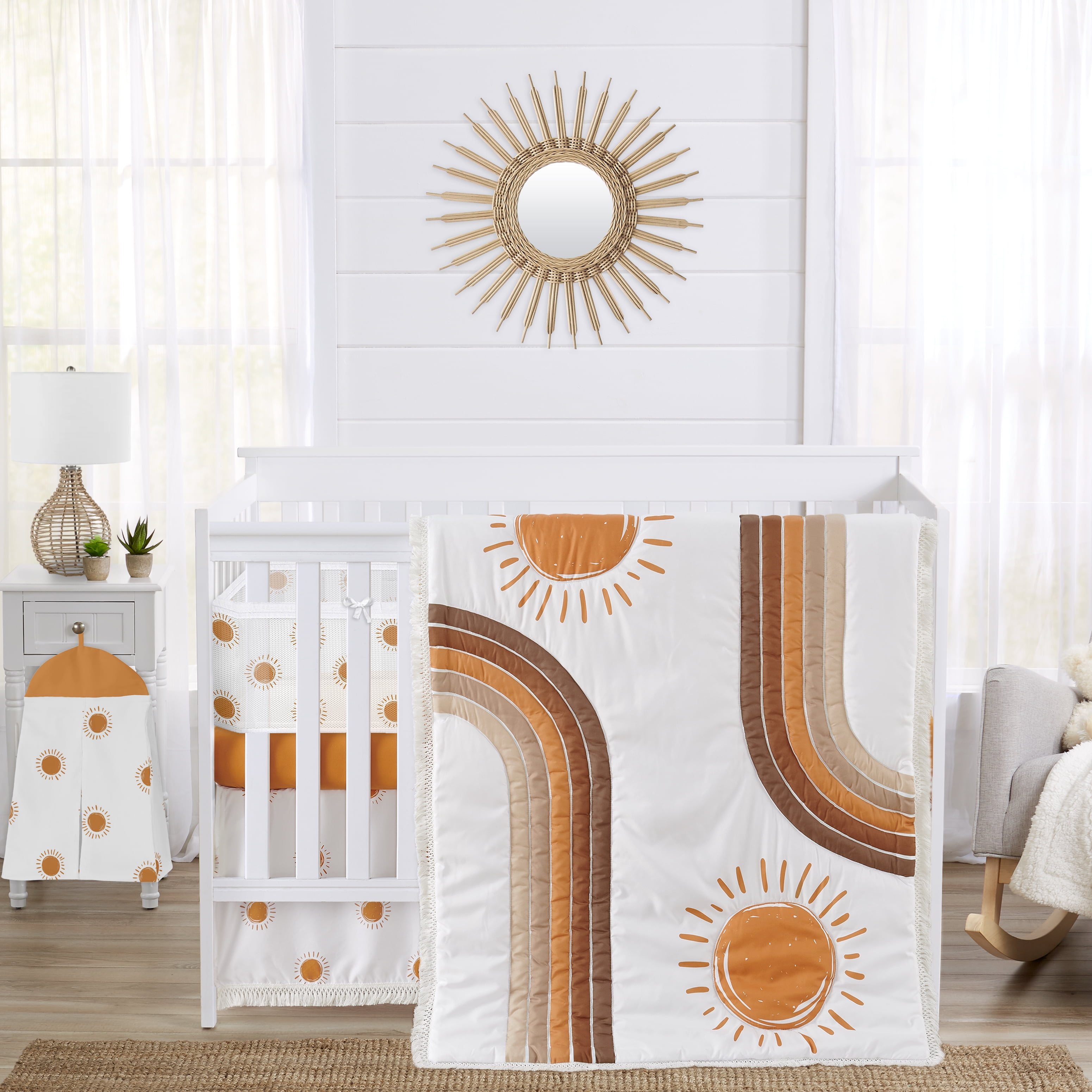 Sweet Jojo Designs Boho Sun Orange White Beige Crib Bedding ...