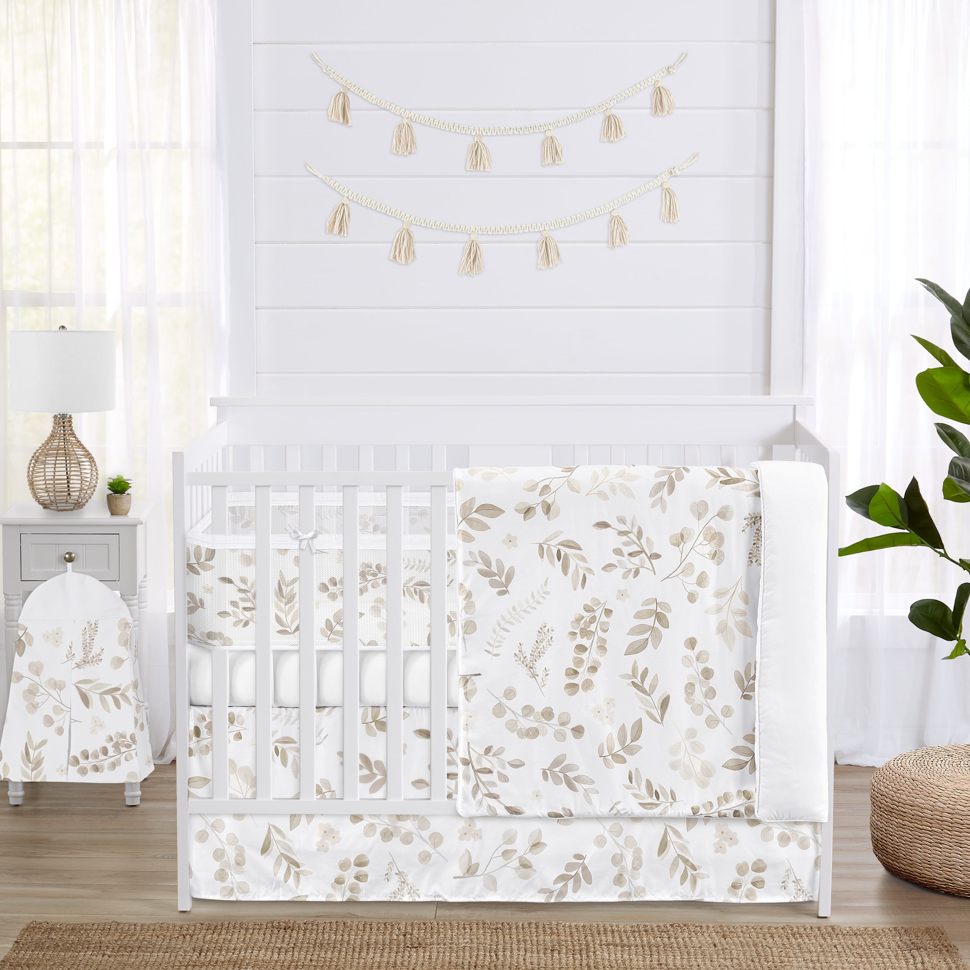 Sweet Jojo Designs Botanical White Beige Crib Bedding + BreathableBaby ...