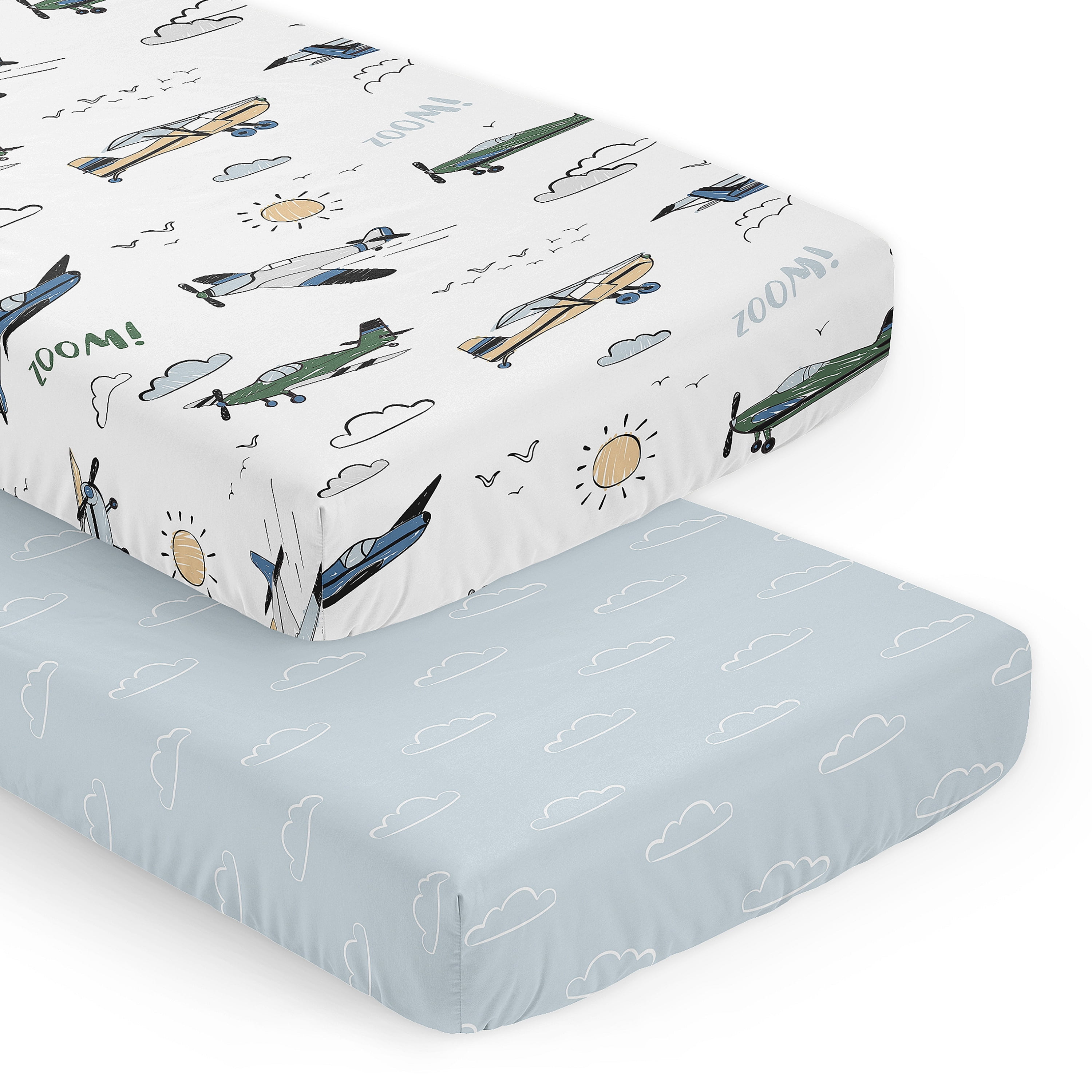 Sweet Jojo Designs Airplane Green and Blue Boy Fitted Crib Sheets 2 ...