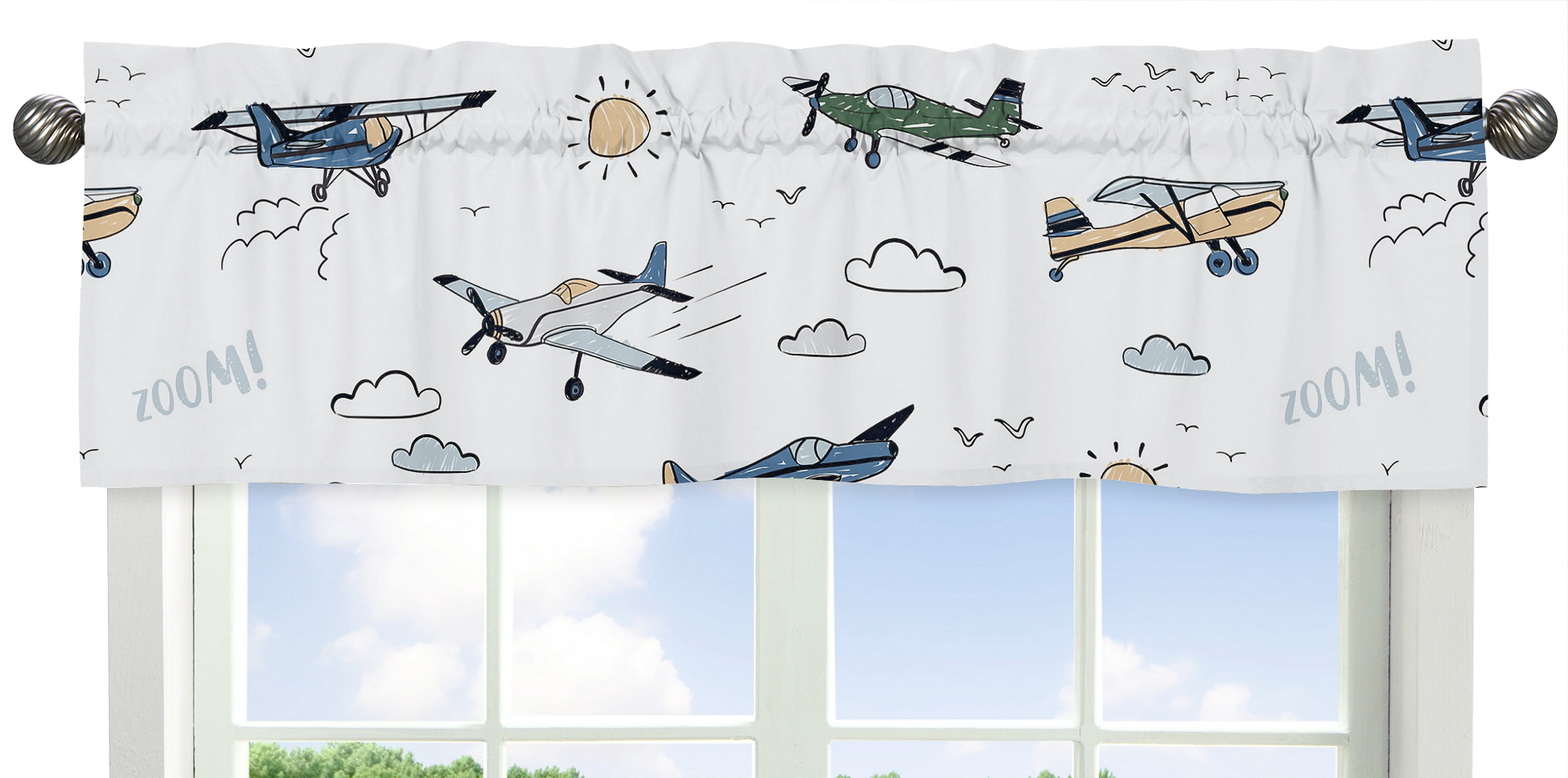 Sweet Jojo Designs Airplane Green and Blue Boy Semi-Sheer Window ...