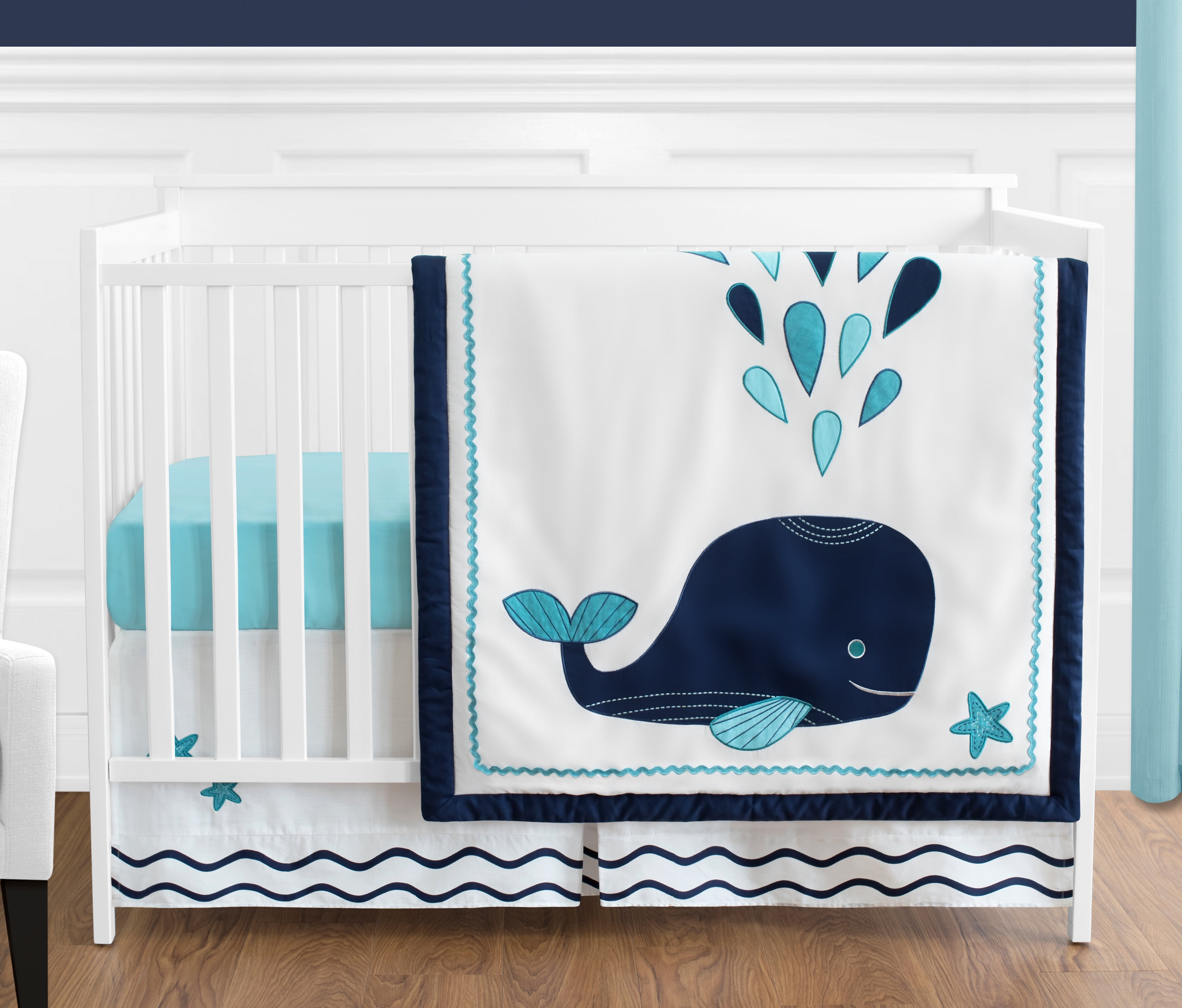 Sweet Jojo Designs Blue Whale Baby Boy or Girl Nursery Crib Bedding Set ...