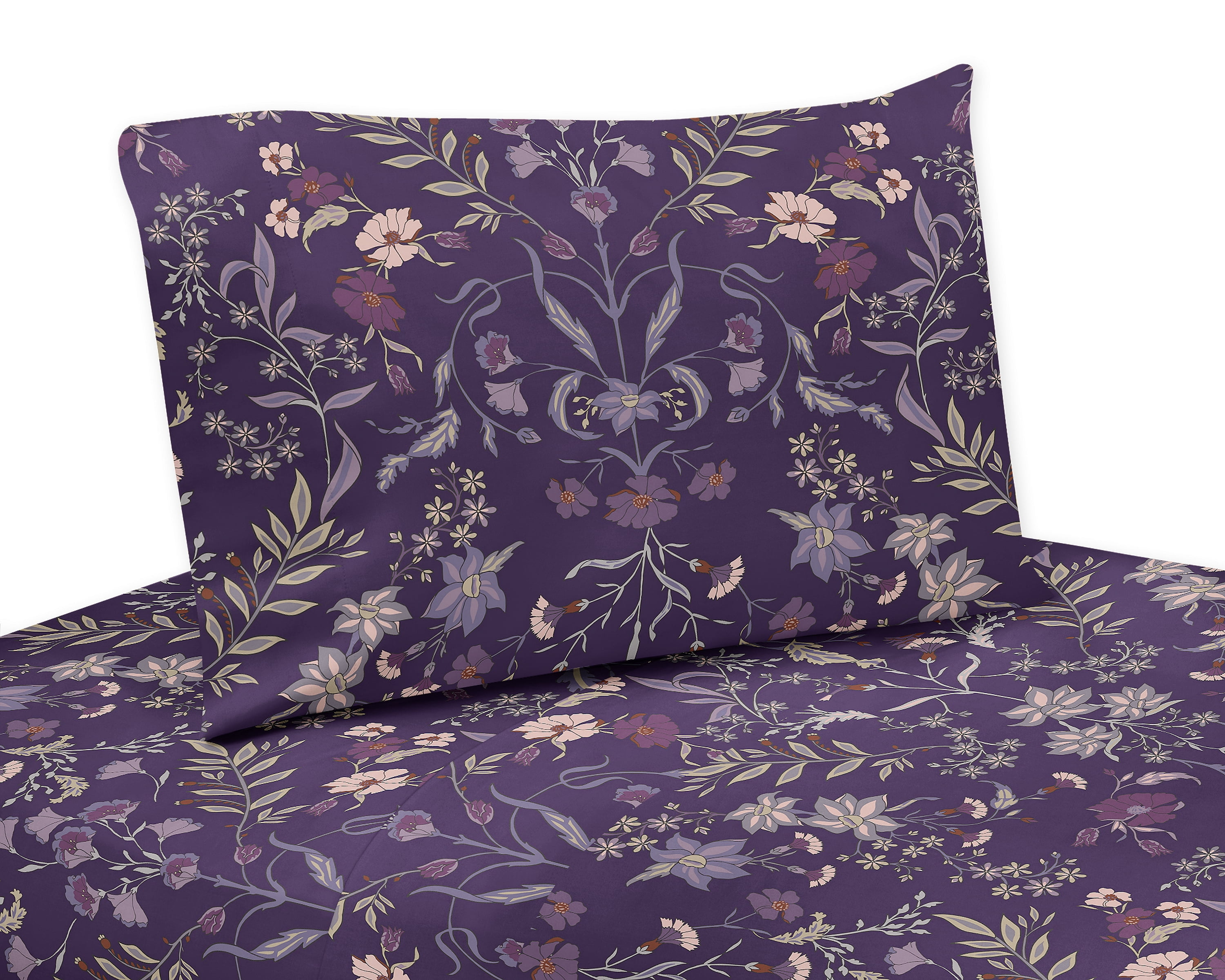 Sweet Jojo Designs Boho Floral Wildflower Plum Purple Girl Queen Size ...