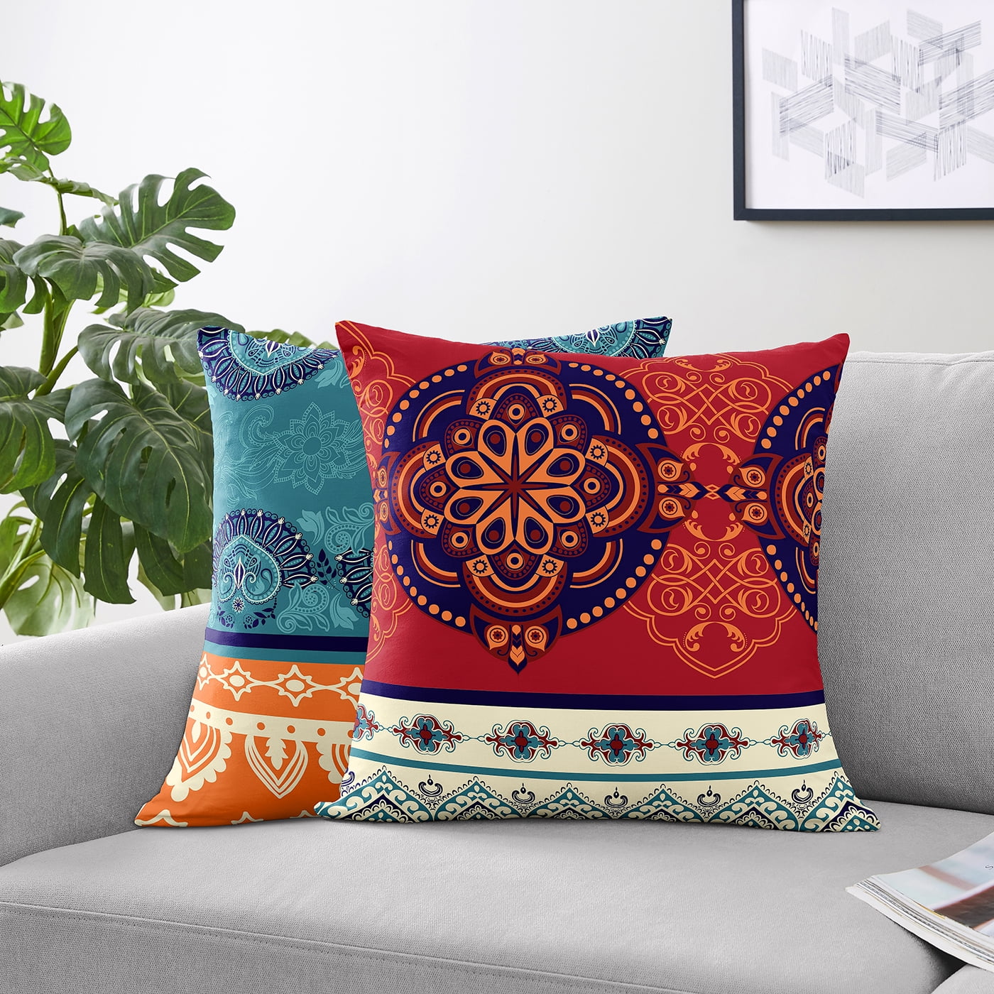 Sweet Jojo Designs Boho Red Blue Orange Decorative Throw Pillow Covers ...