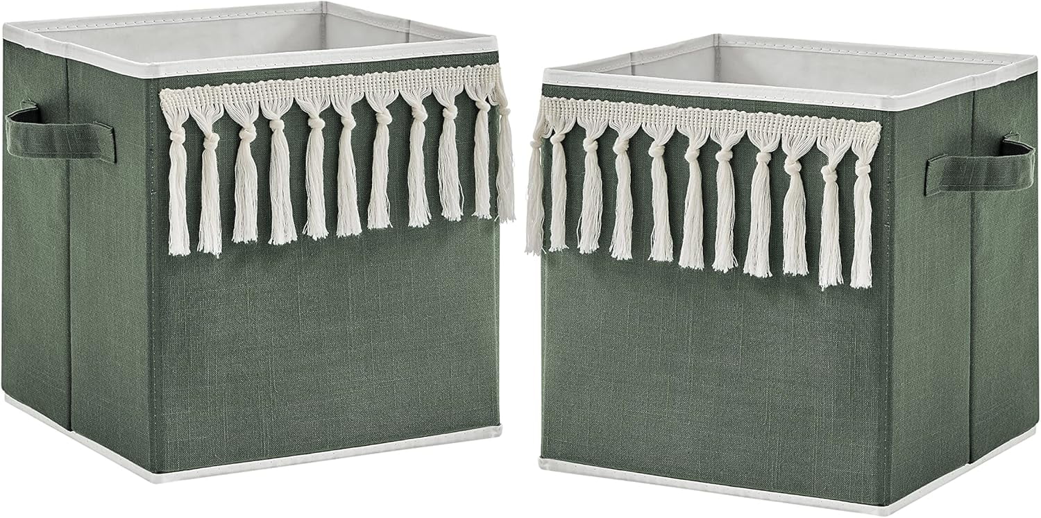 Sweet Jojo Designs Dark Green Boho Chic Foldable Fabric Storage Cube ...