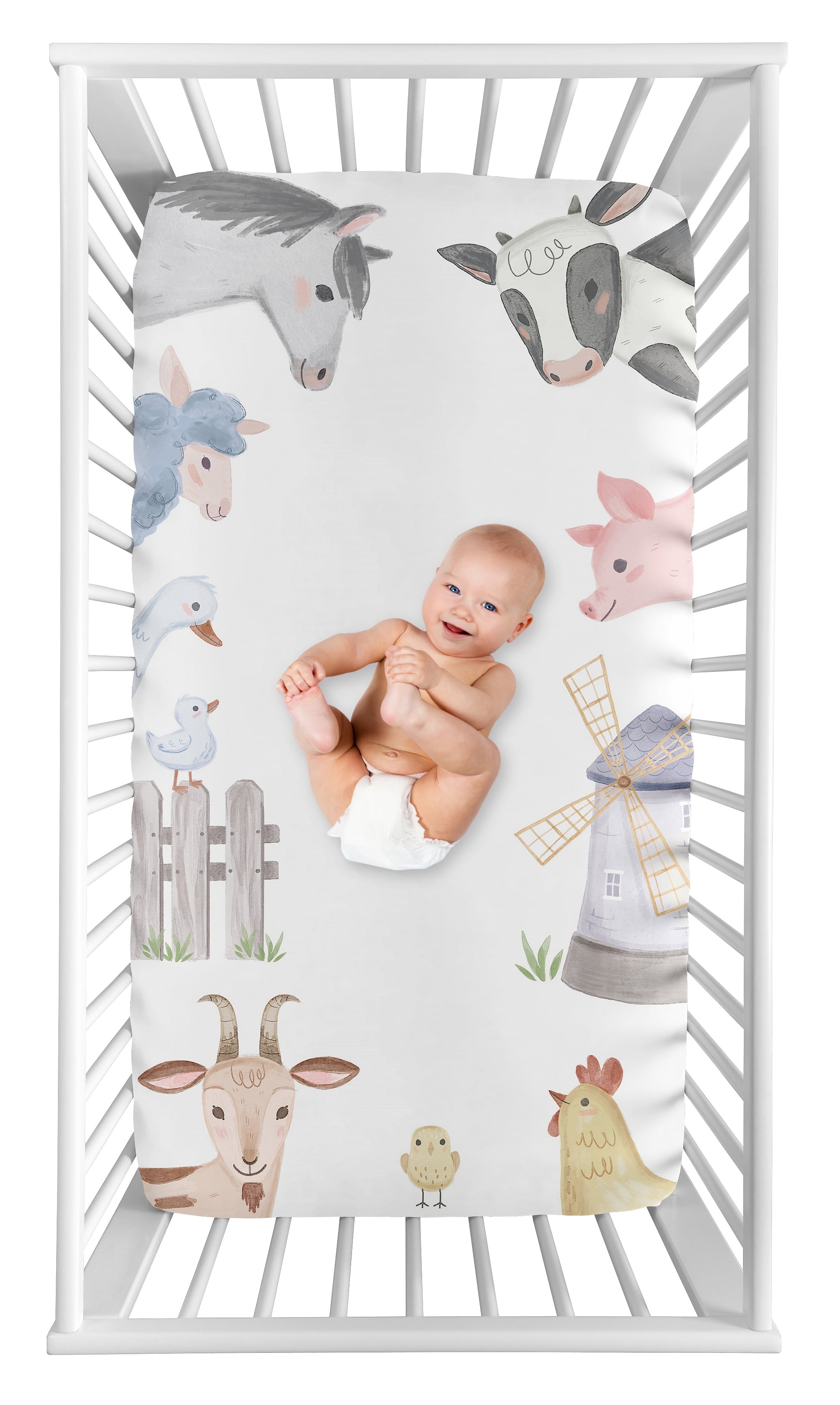 Sweet Jojo Designs Farm Animals Multicolor Photo Op Fitted Crib Sheet ...