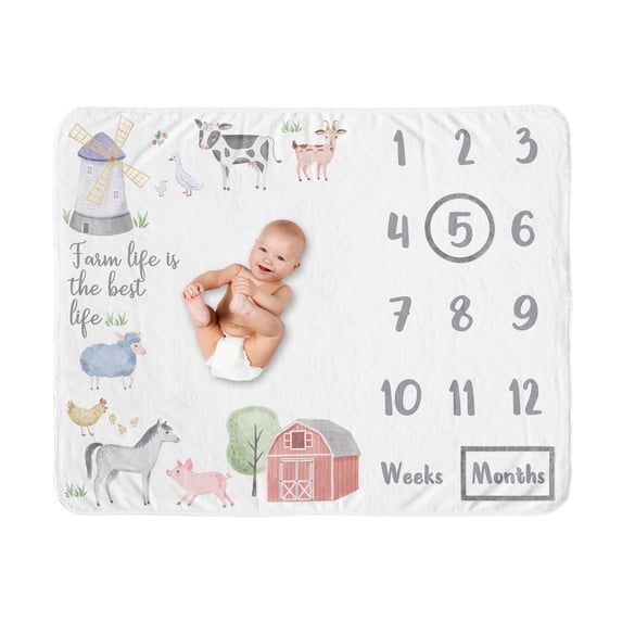 Sweet Jojo Designs Farm Animals Milestone Baby Blanket, Cow Themed ...