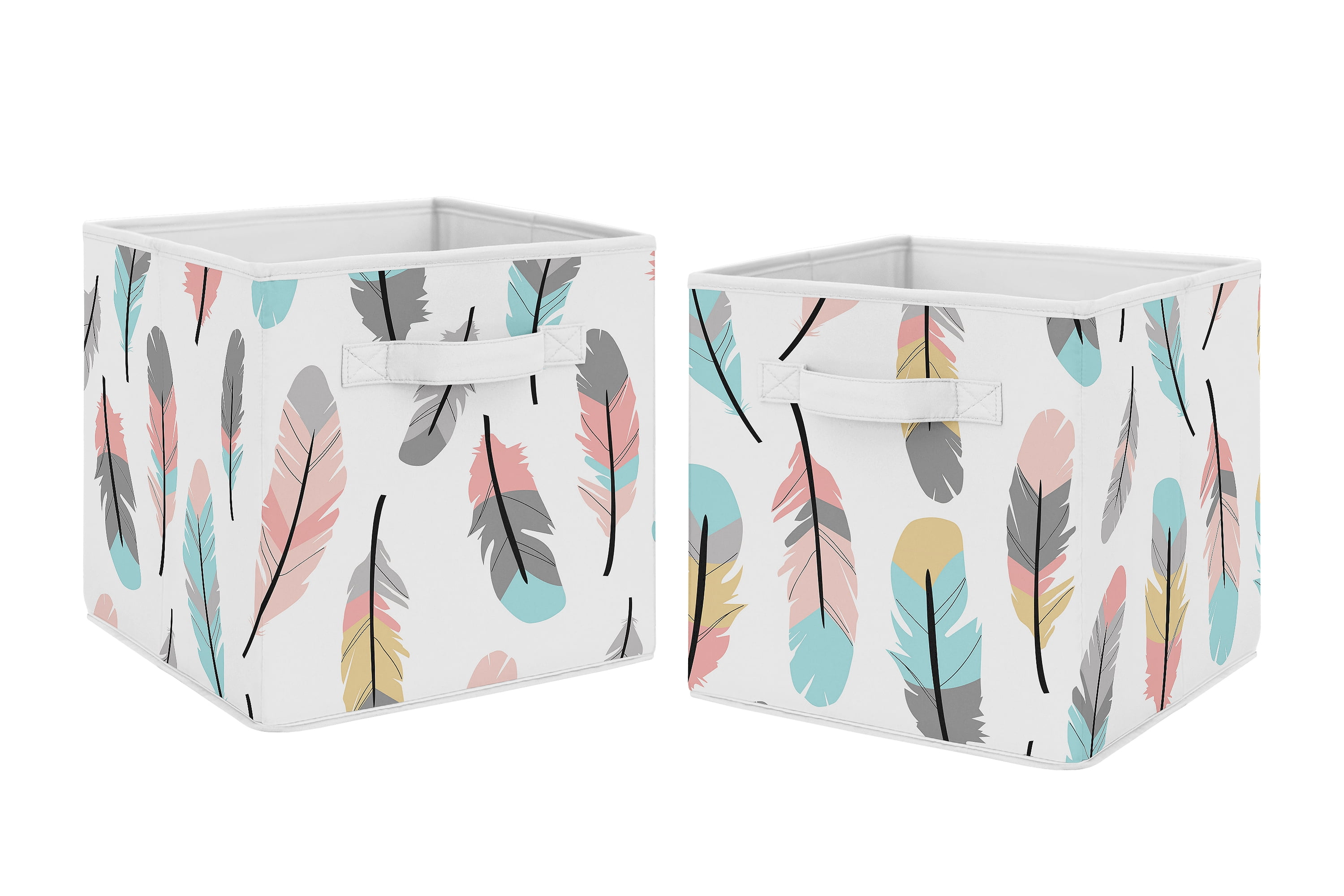 Sweet Jojo Designs Feather Fabric Storage Bins in Turquoise/Coral (Set ...
