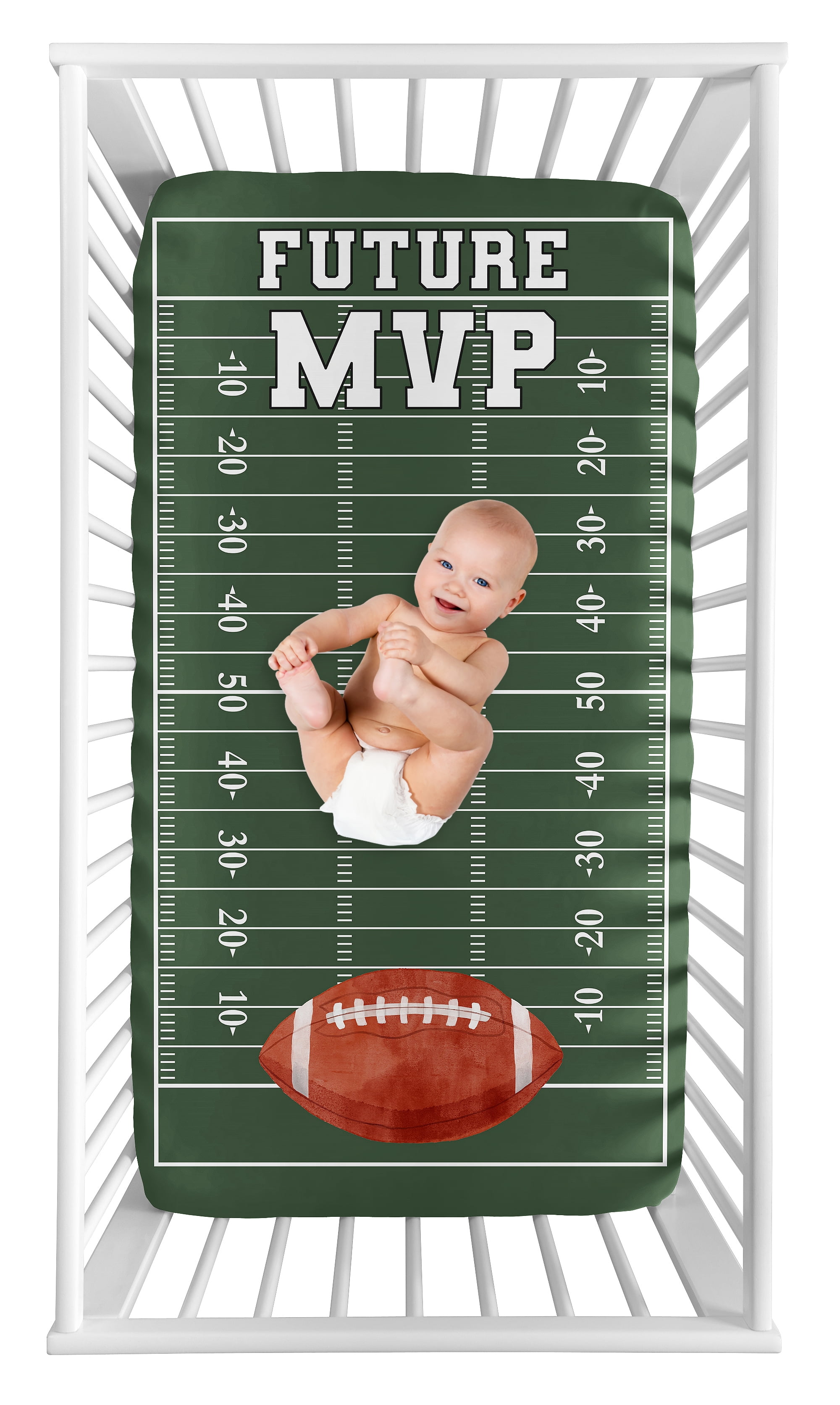 Sweet Jojo Designs Football Green White and Brown Photo Op Fitted Crib ...