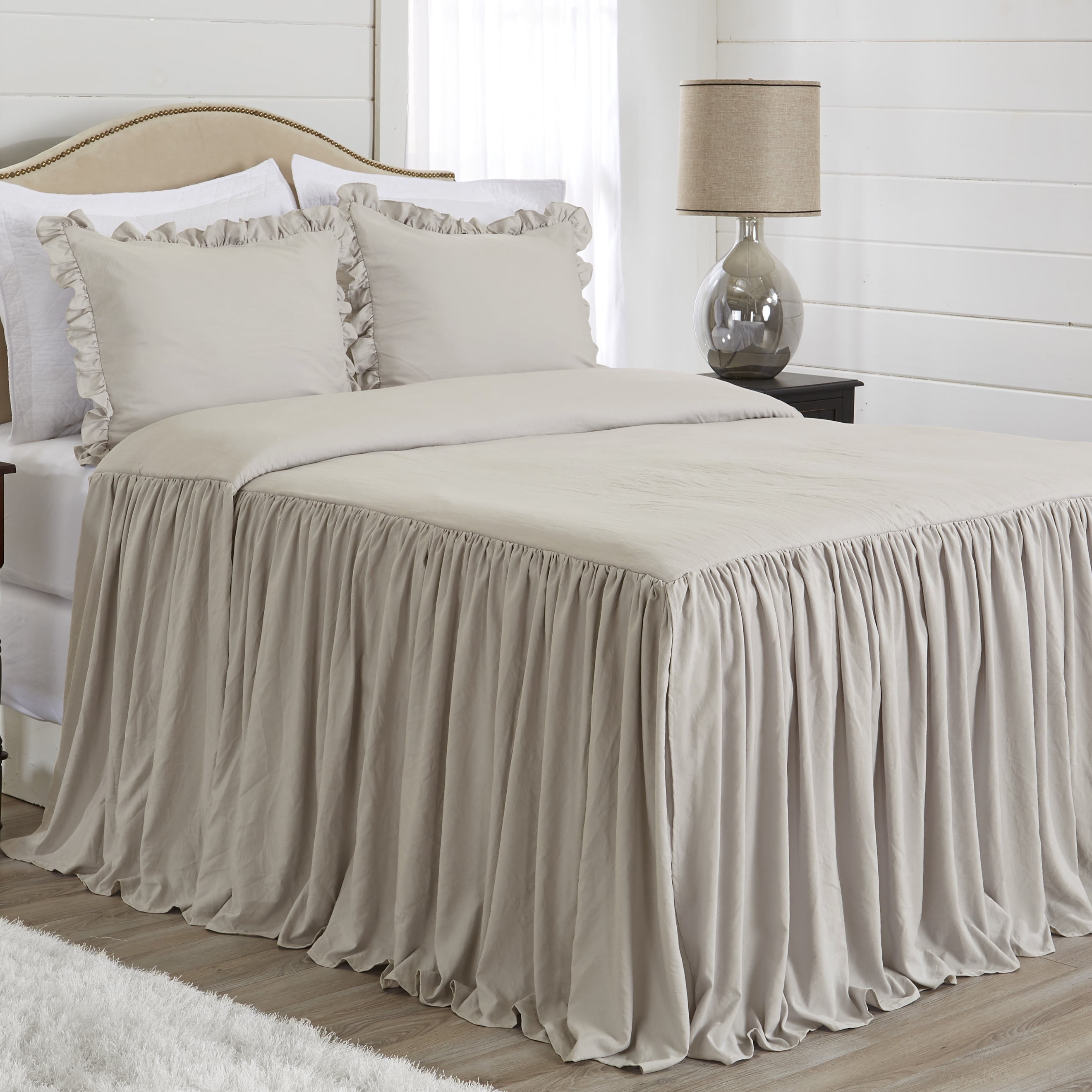 Sweet Jojo Designs Gathered Bedspread Taupe King Size Extra Long ...