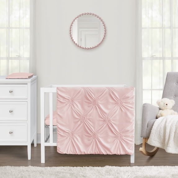 Sweet Jojo Designs Blush Pink Mini Crib Bedding Set, Ruched Comforter ...