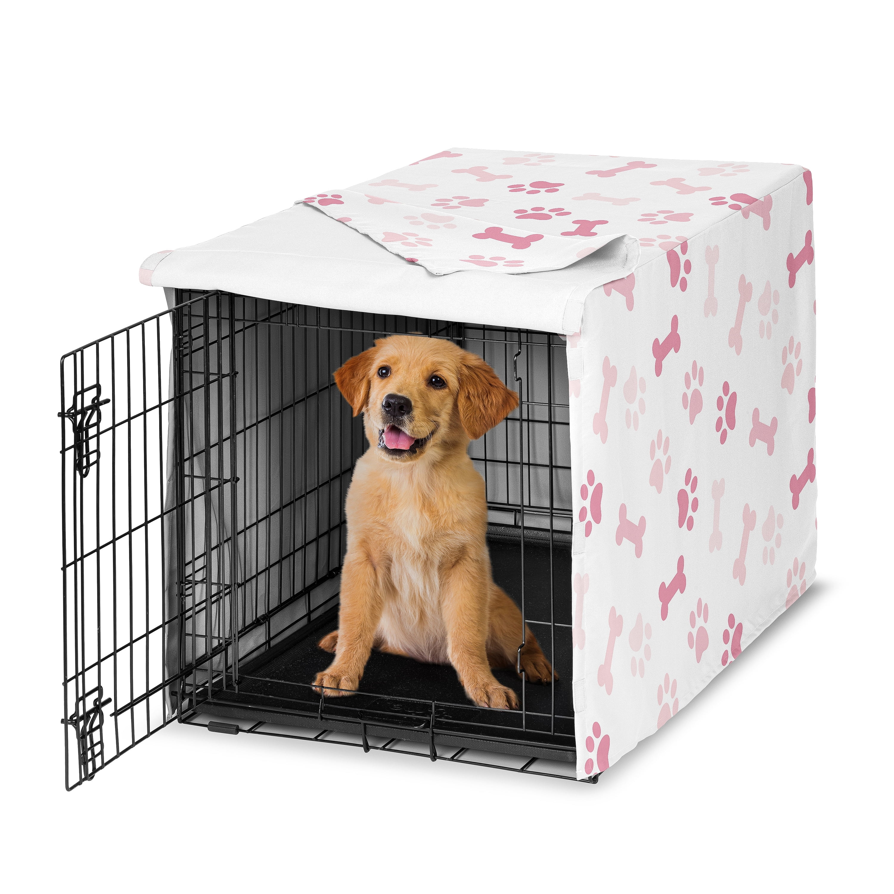 Sweet Jojo Designs Paw and Bone Blush Pink Dog Crate Kennel Cover 36in ...